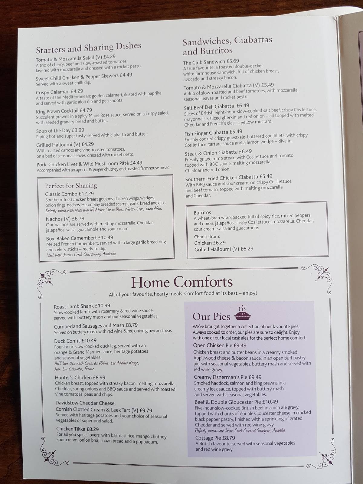 Menu at Fox Inn pub & bar, Tamworth, Lichfield Rd