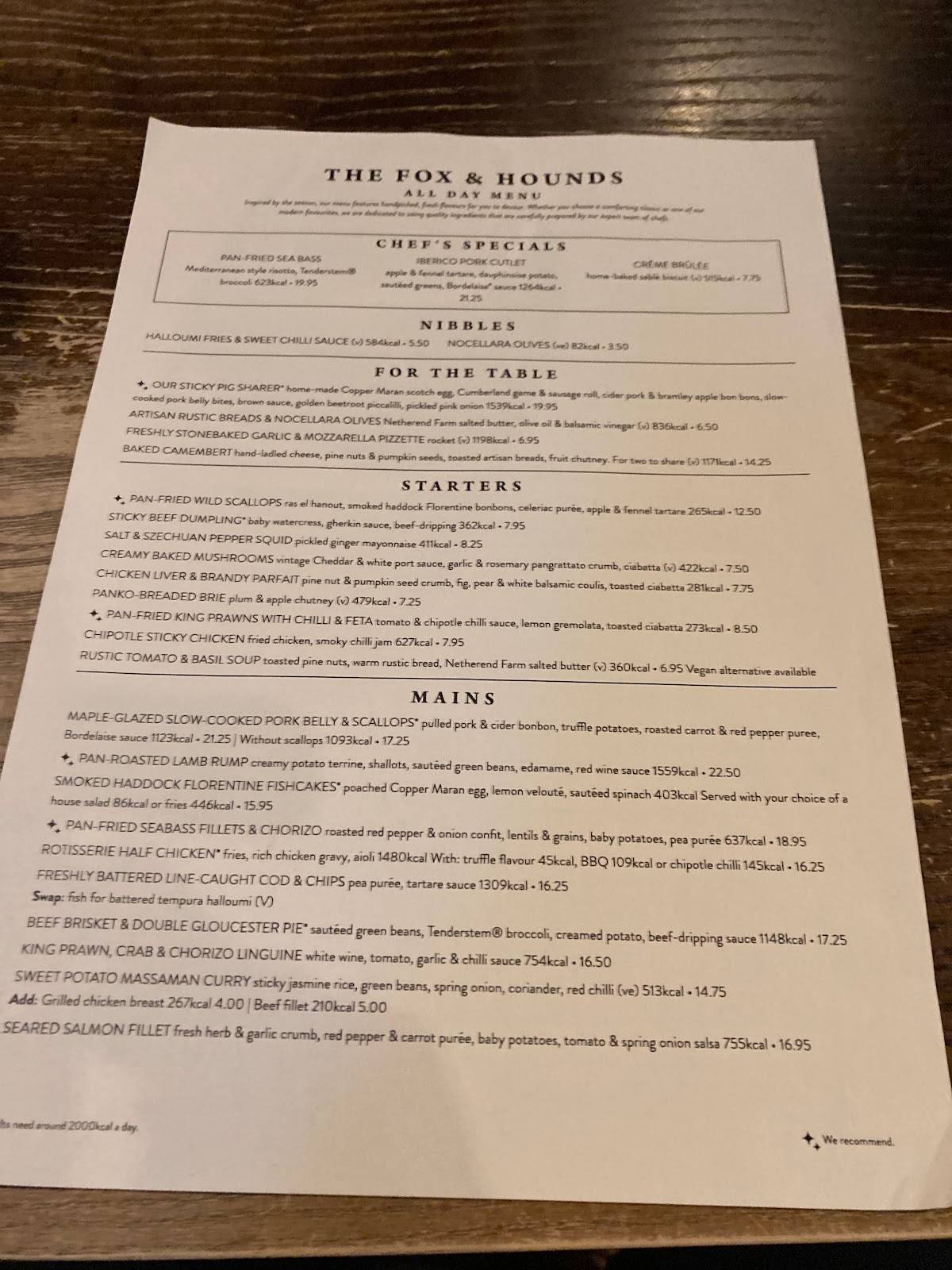 Menu at Fox & Hounds Lower Harleston pub & bar, Northampton