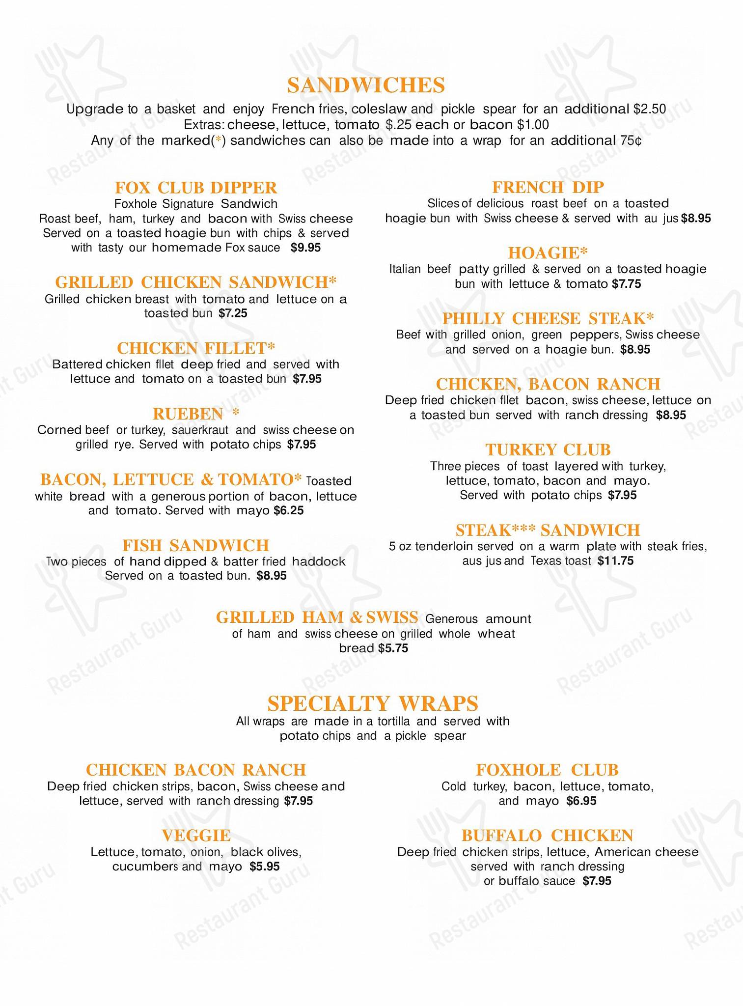 Carta de Foxhole Pub, Sparta