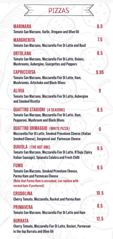 Menu at Franchetti's Crosby Village restaurant, Liverpool
