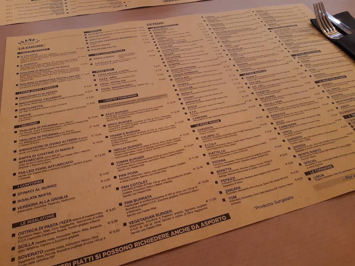 Menu da Frank'pizzeria Con Cucina, Lomagna