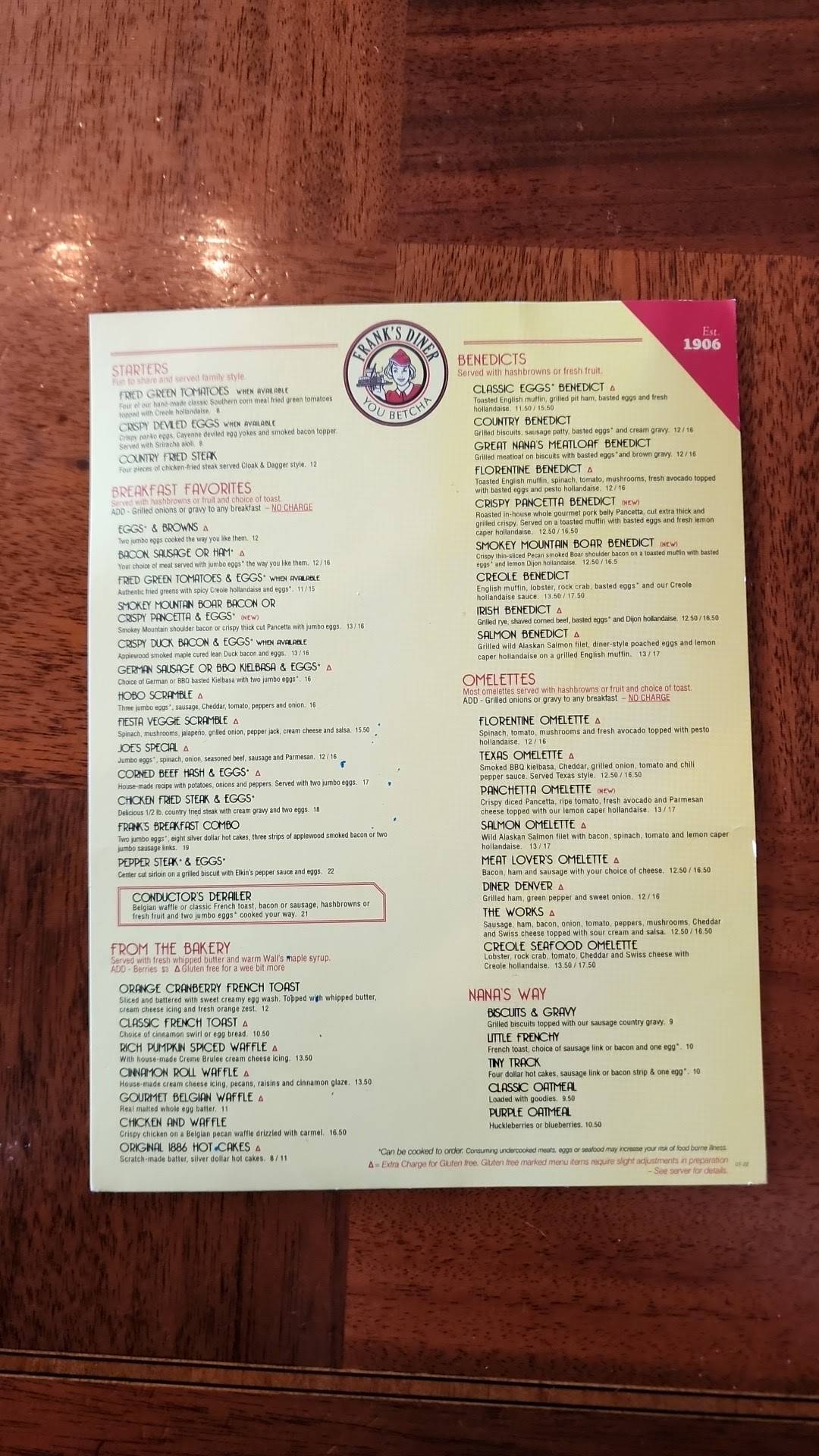 Menu at Frank's Diner - North Spokane restaurant, Spokane, N Newport Hwy