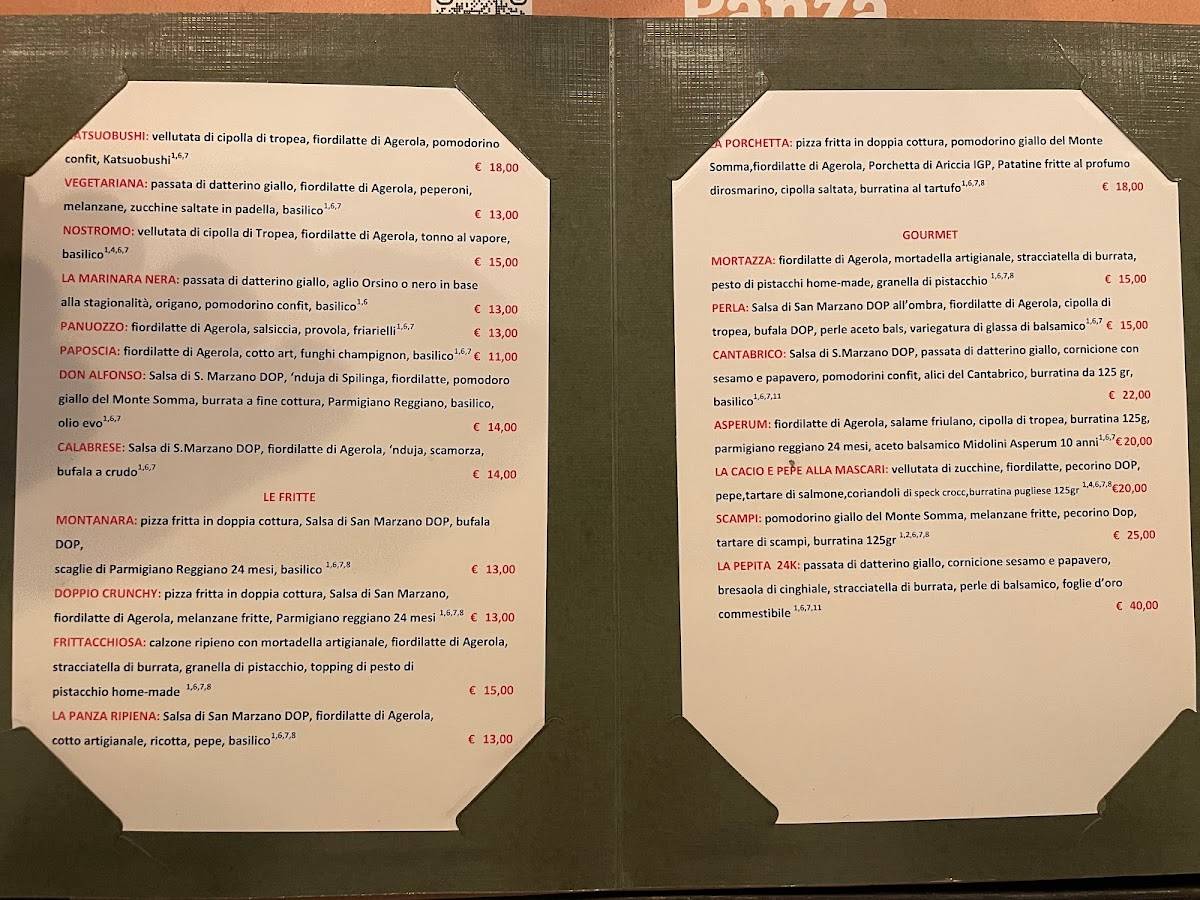 Menu da Fratelli Panza ristorante, Udine