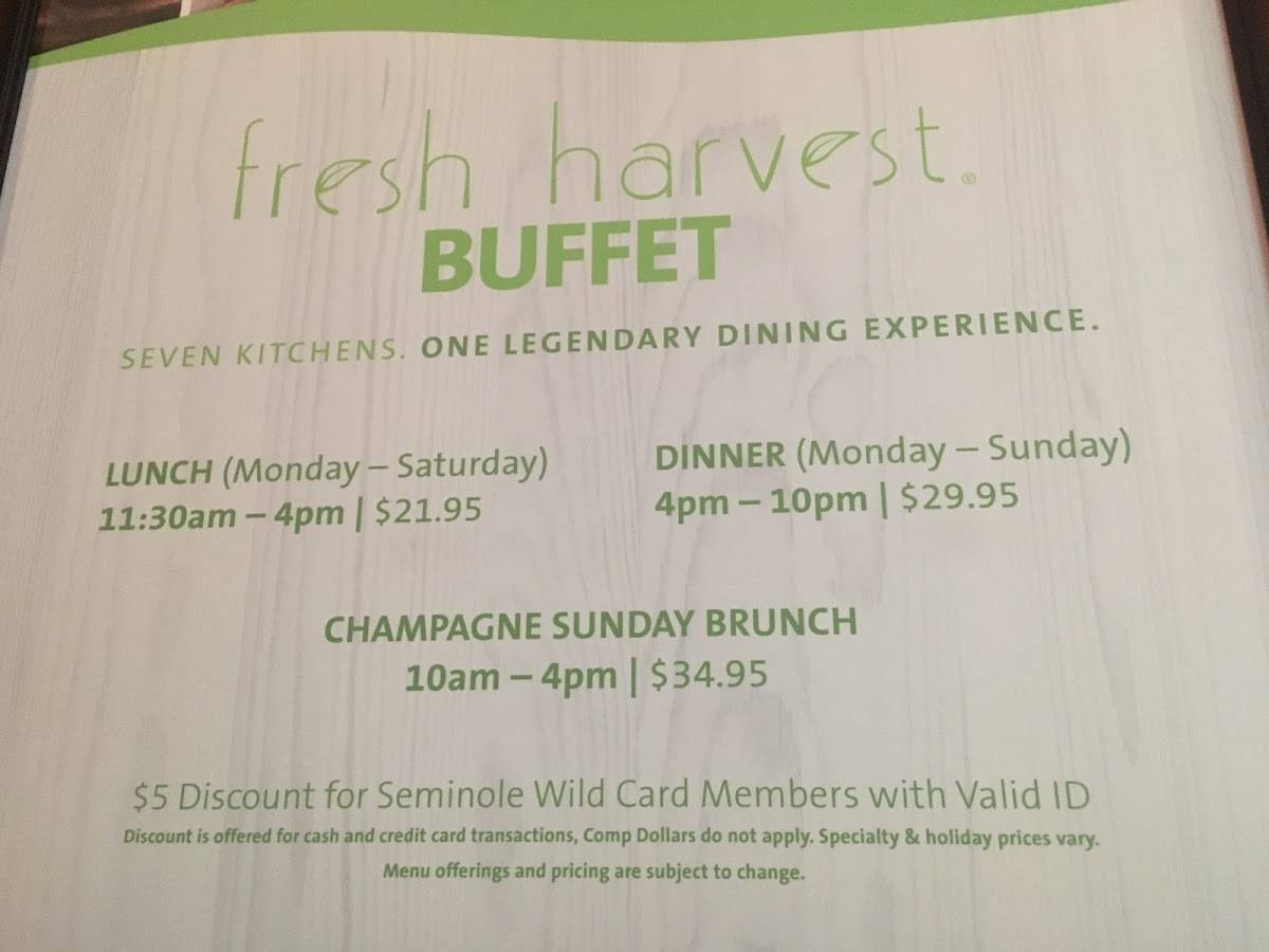 Menu at Fresh Harvest Buffet (in Seminole Hard Rock Tampa) restaurant ...