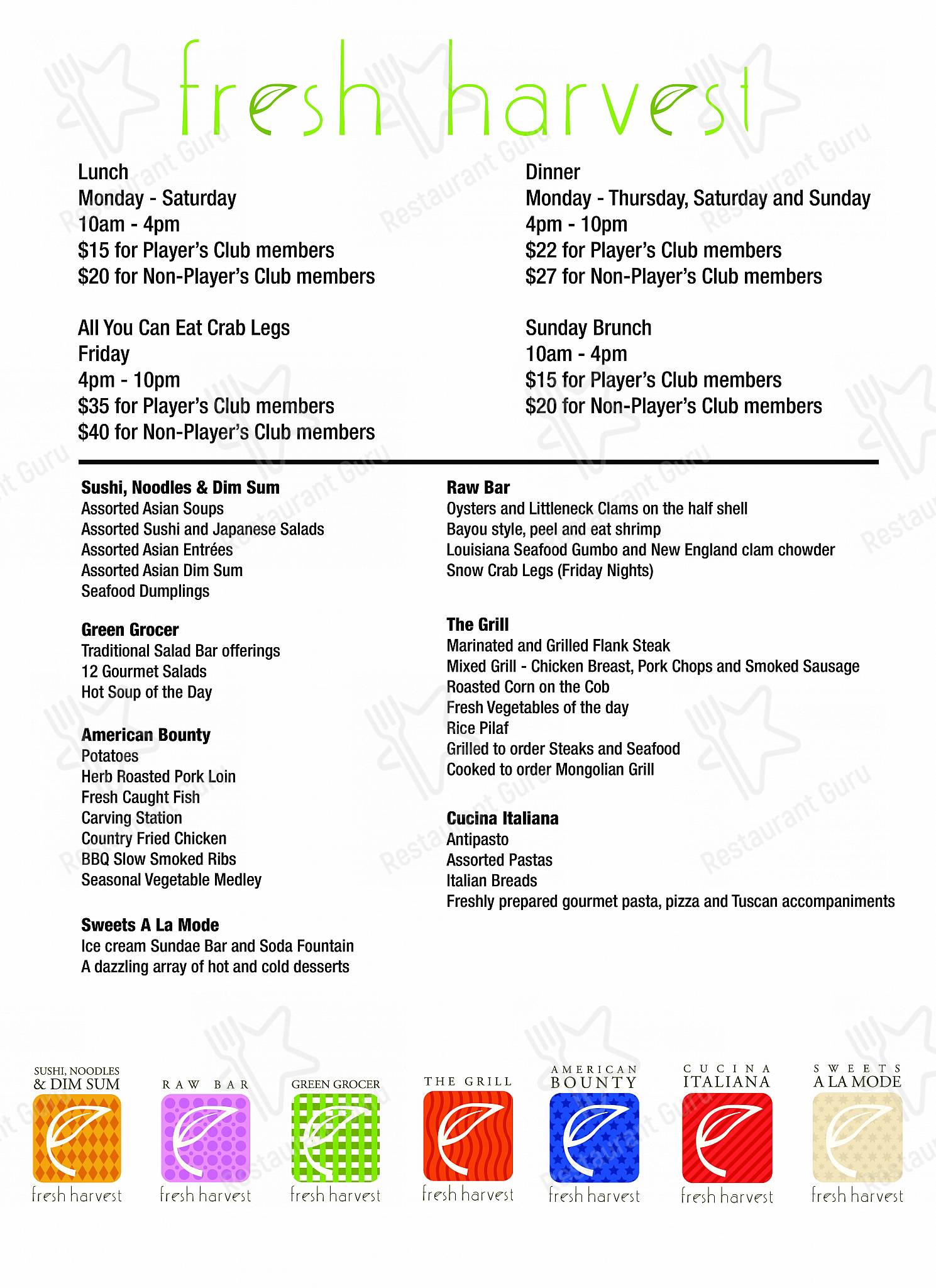 Menu at Fresh Harvest Buffet (in Seminole Hard Rock Tampa) restaurant ...