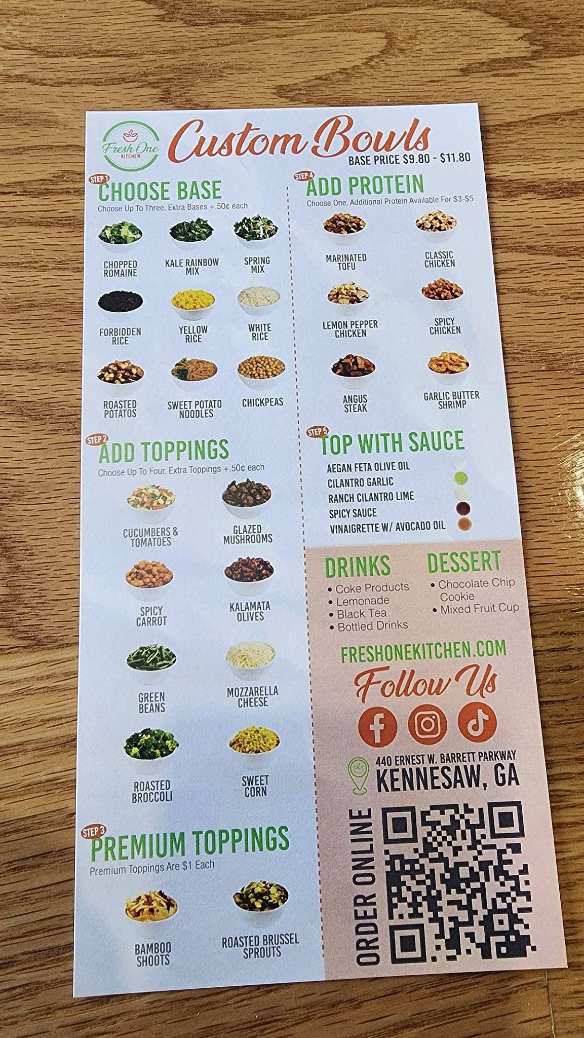 Menu at Fresh One Kitchen - Kennesaw restaurant, Kennesaw