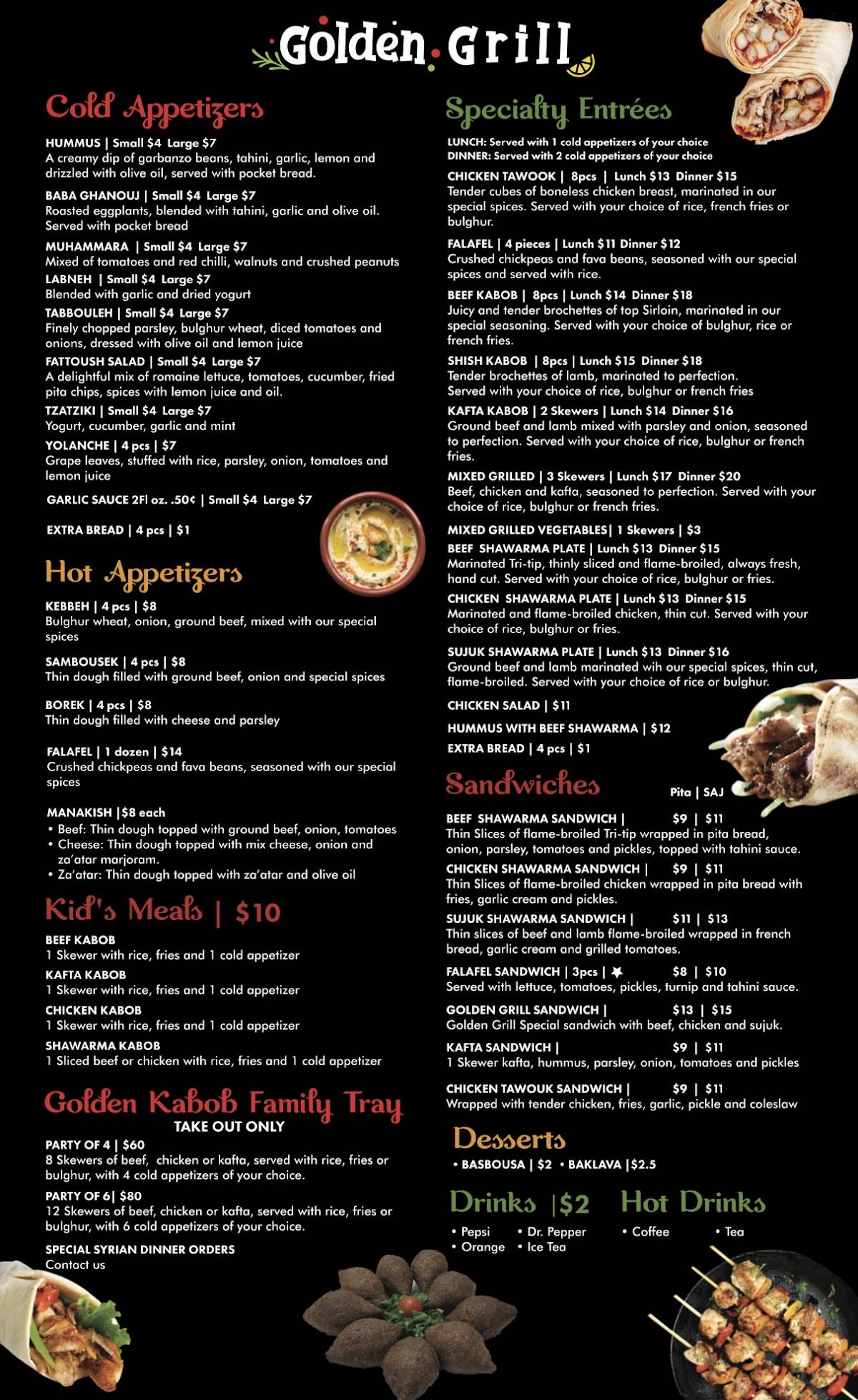 Menu at GOLDEN GRILL ( Syrian & Lebanese) cuisine restaurant, Fresno