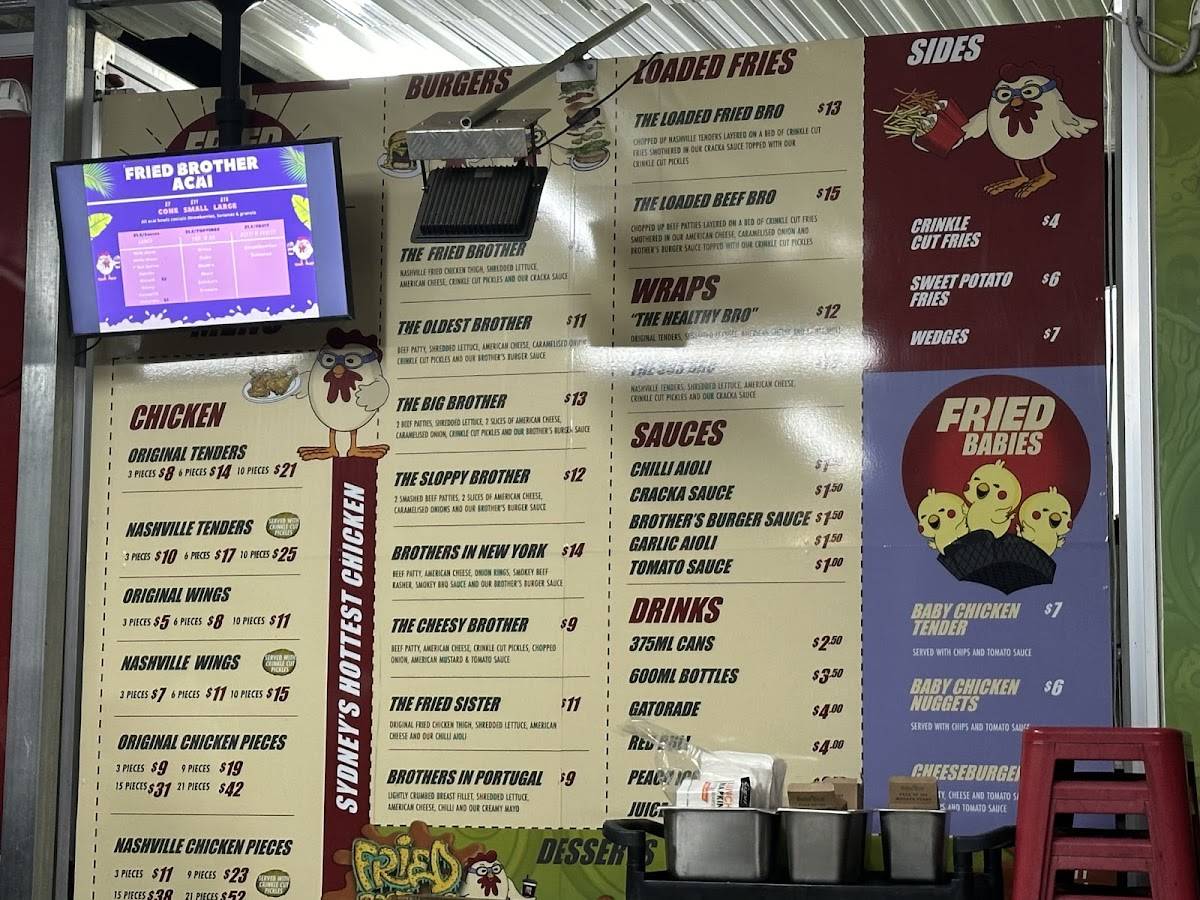 Menu at Fried Brothers restaurant, Mount Druitt