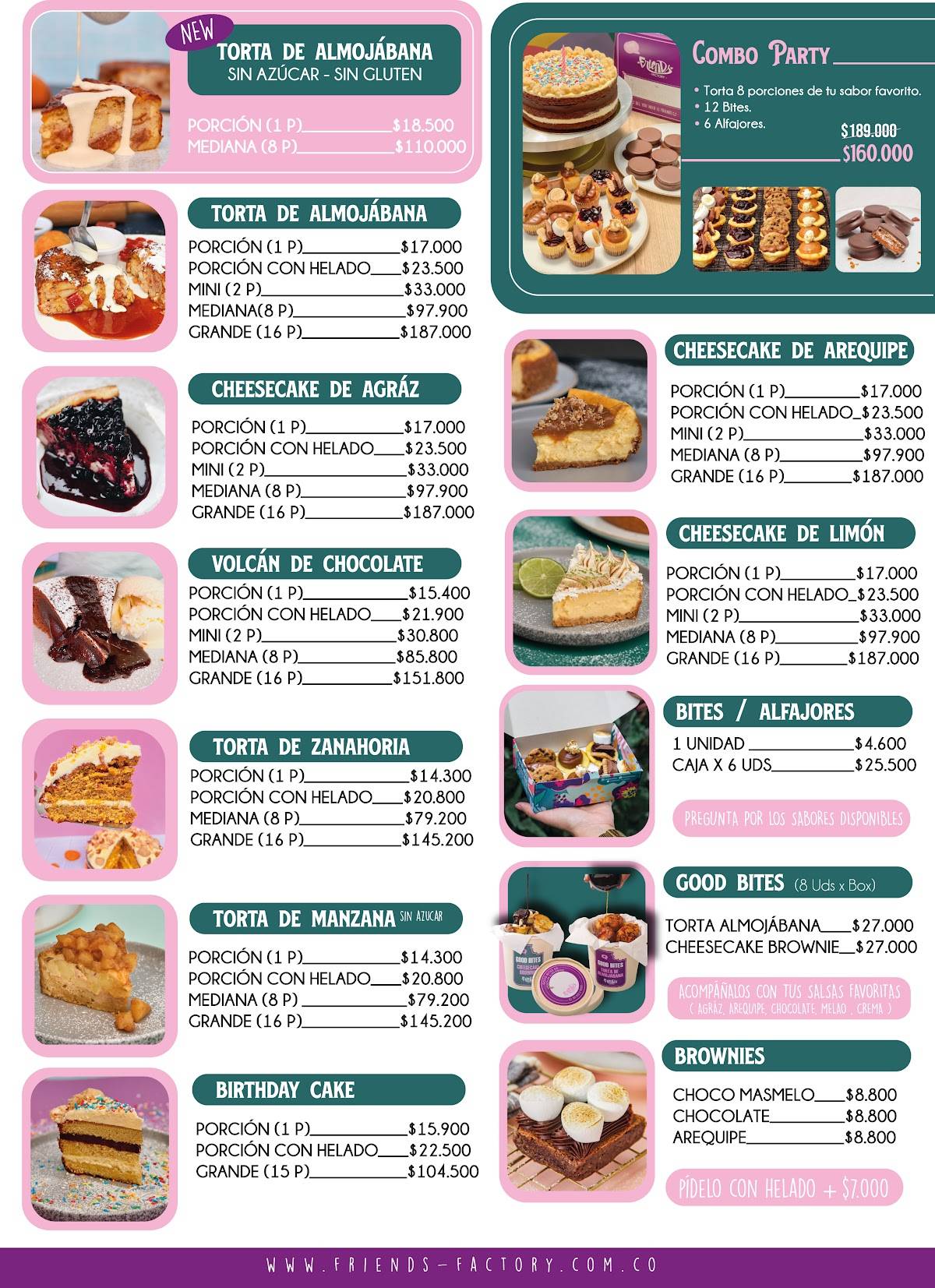 Menu at Friends Factory Pastelería restaurant, Bogotá