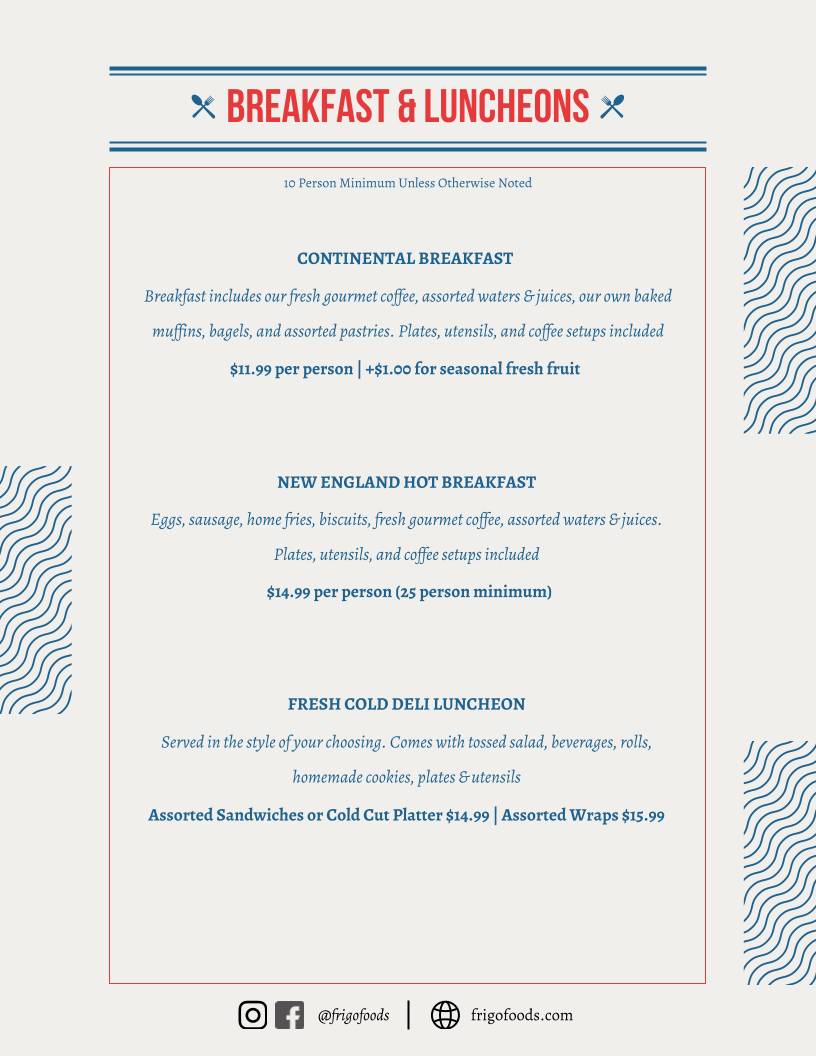 Menu at Frigo Foods restaurant, East Longmeadow