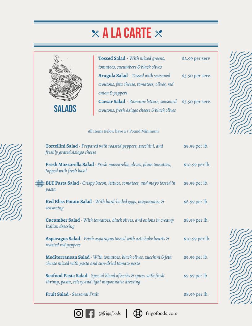 Menu at Frigo Foods restaurant, East Longmeadow