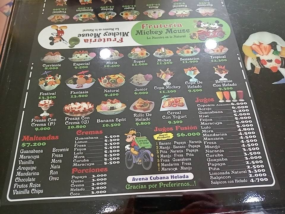 Carta del restaurante Frutería Mickey Mouse, Bogotá, Cra. 91 #135b-5