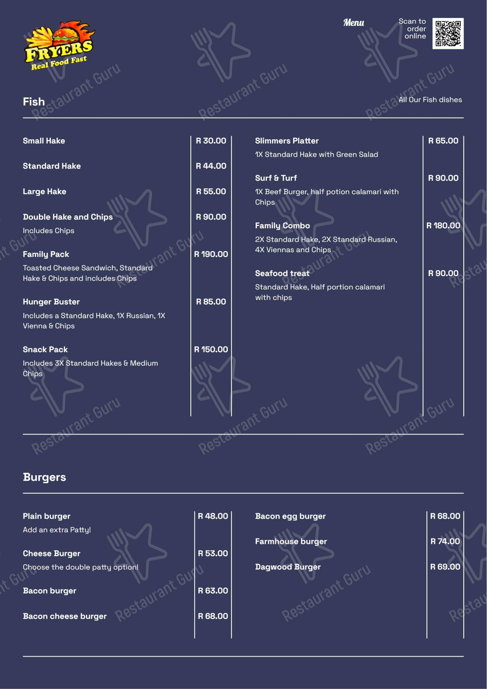 Menu at Fontana Fryers restaurant, Polokwane, 38 Grobler St
