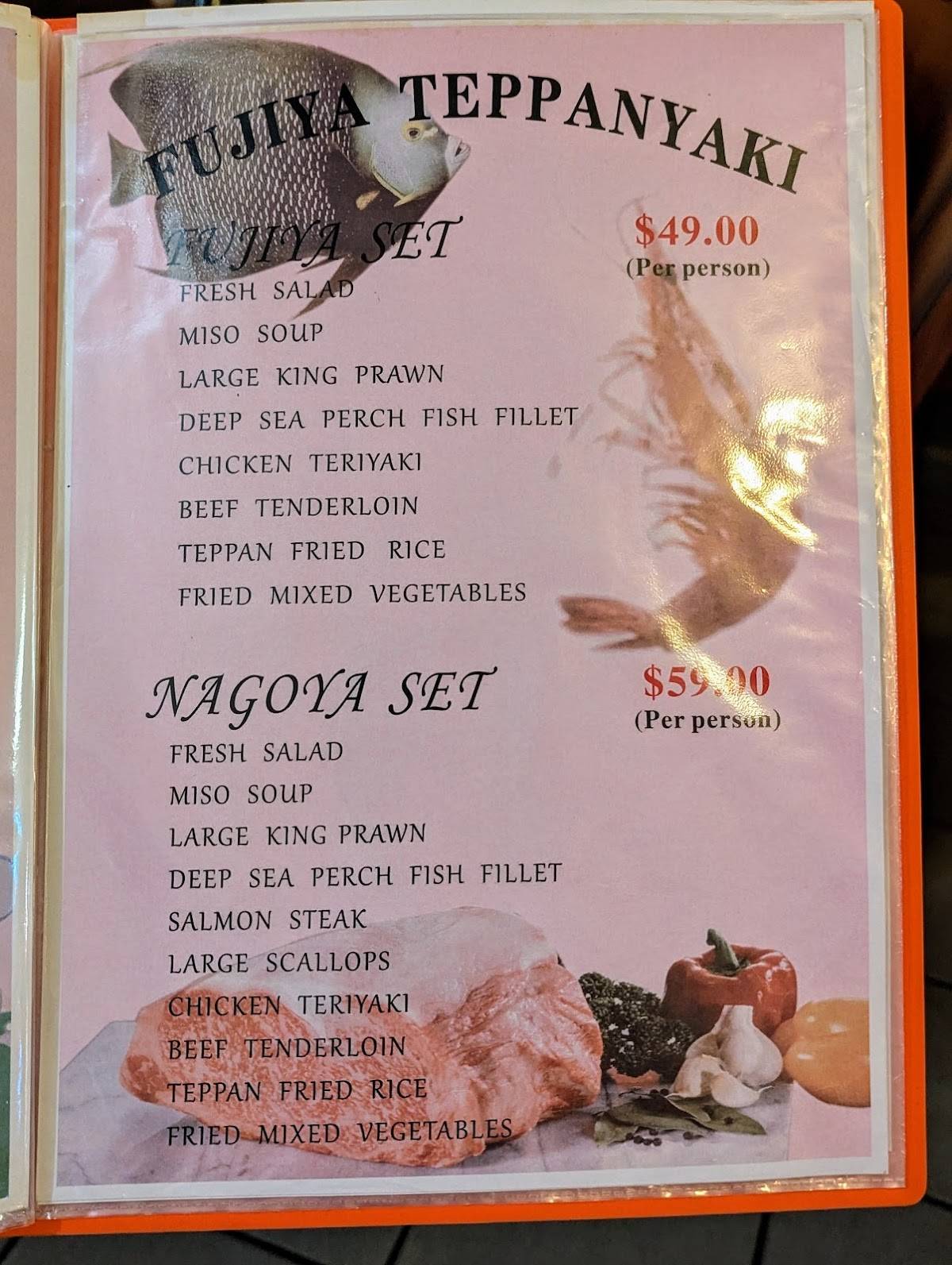 Menu at Fujiya Japanese Teppanyaki Restaurant, Gordon