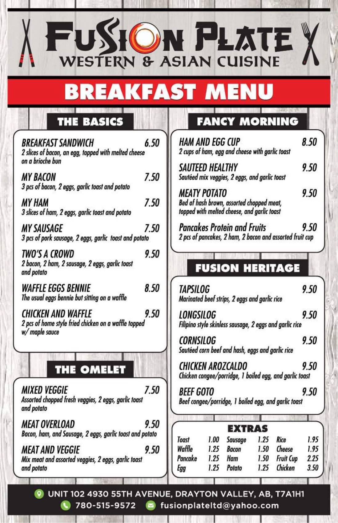 Menu at Fusion Plate - Western & Asian Cuisine restaurant, Drayton Valley