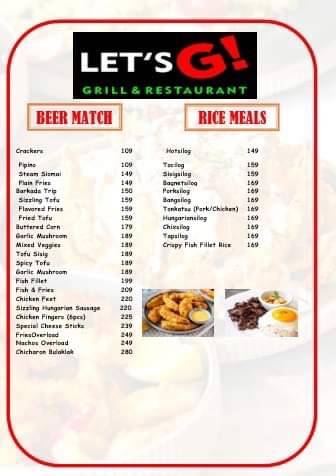 Menu at G Spot NightClub, Meycauayan