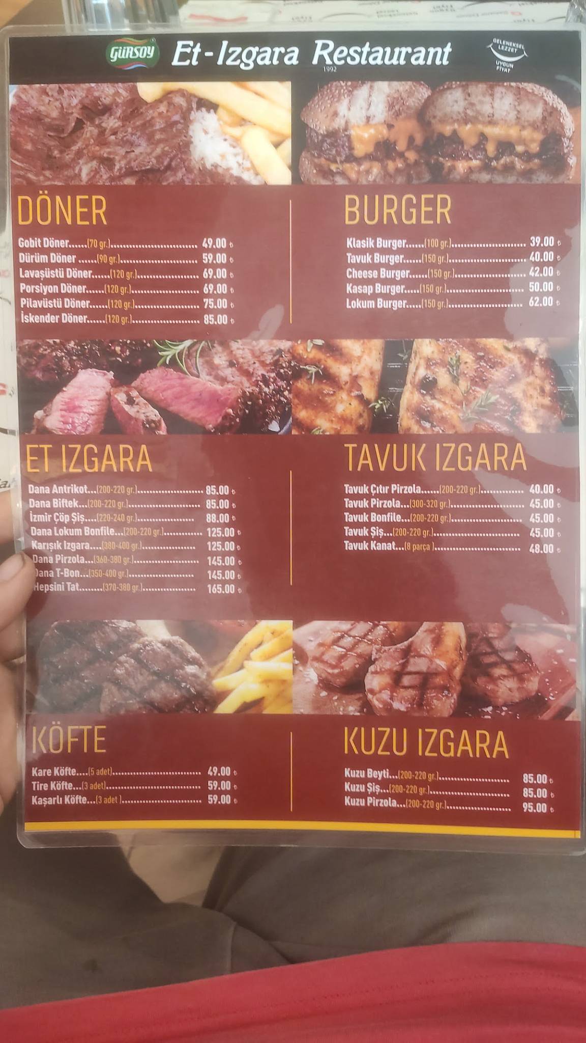 Menu at Gürsoy Et Izgara Restaurant ve Şahane Döner, Istanbul