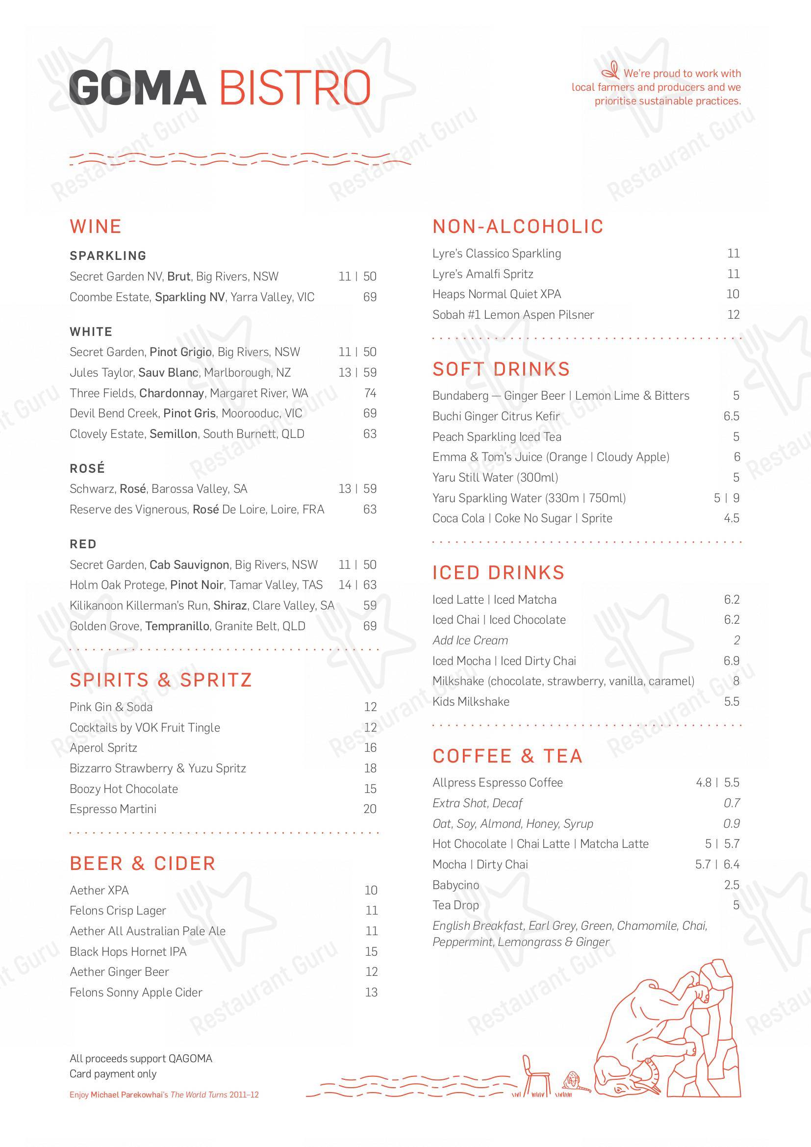 Menu at GOMA Restaurant, South Brisbane