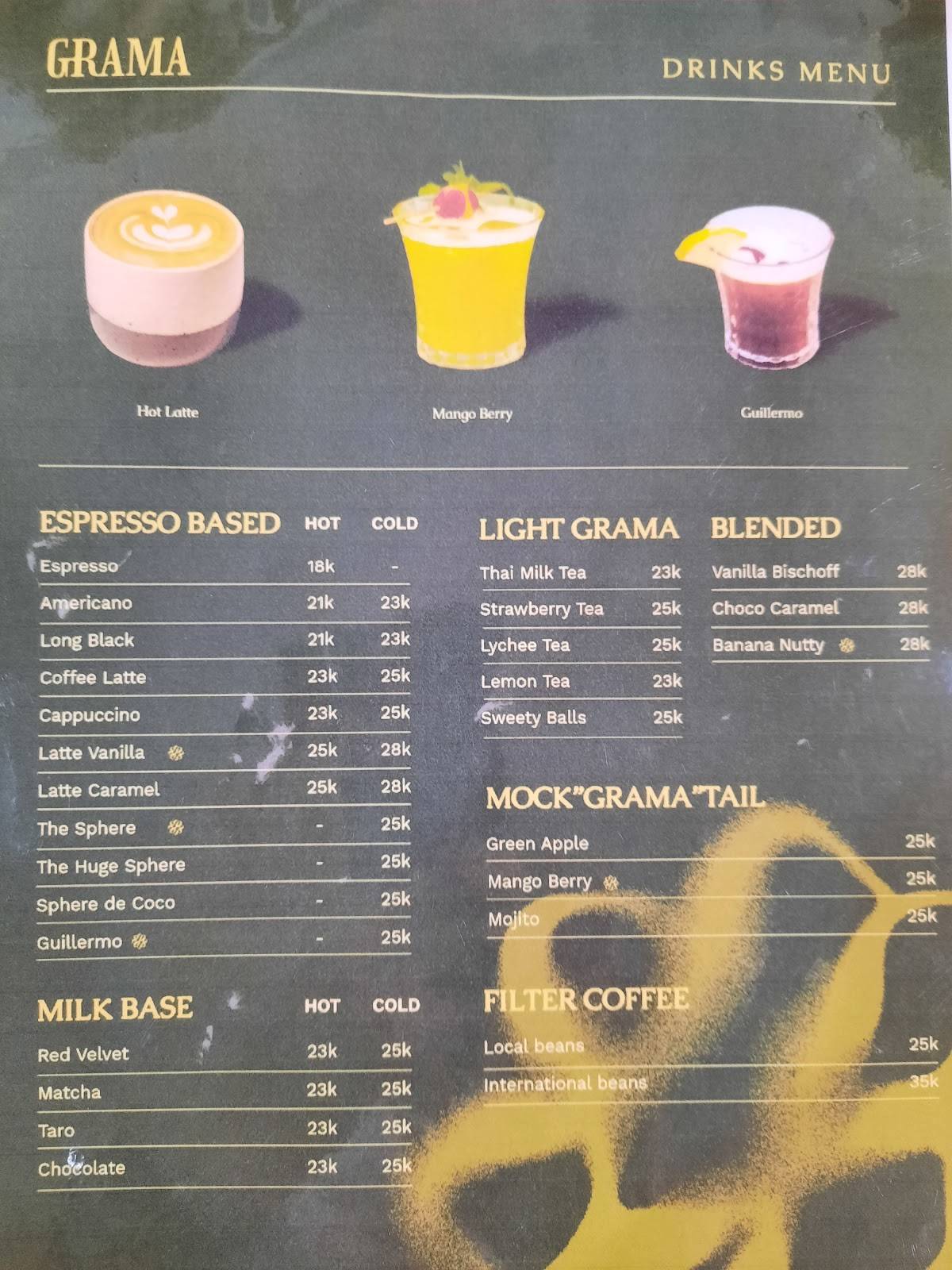 Menu at GRAMA SPHERE COFFEE, Medan