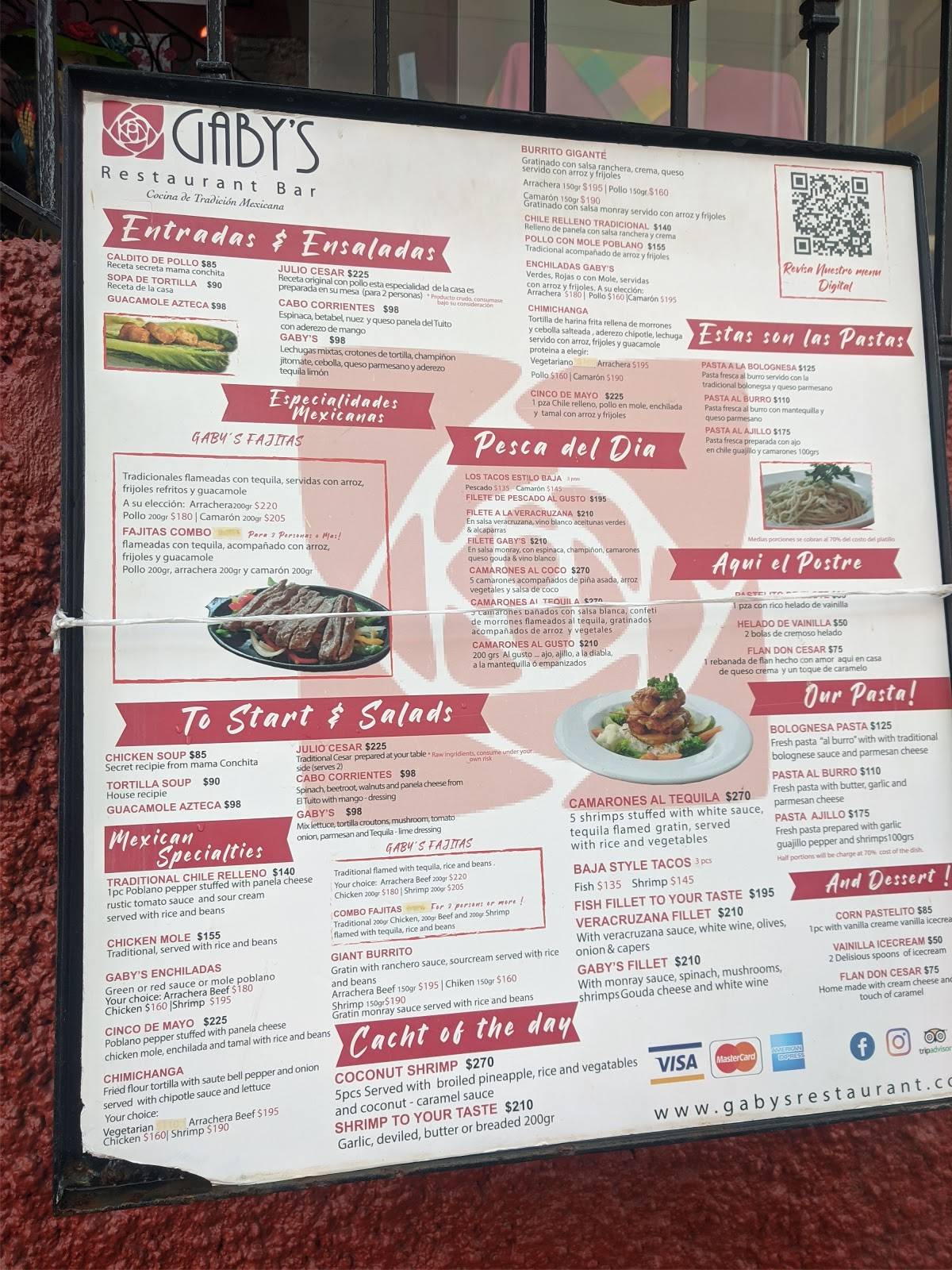 Menu at Gaby's Restaurant, Puerto Vallarta, C. Mina 252