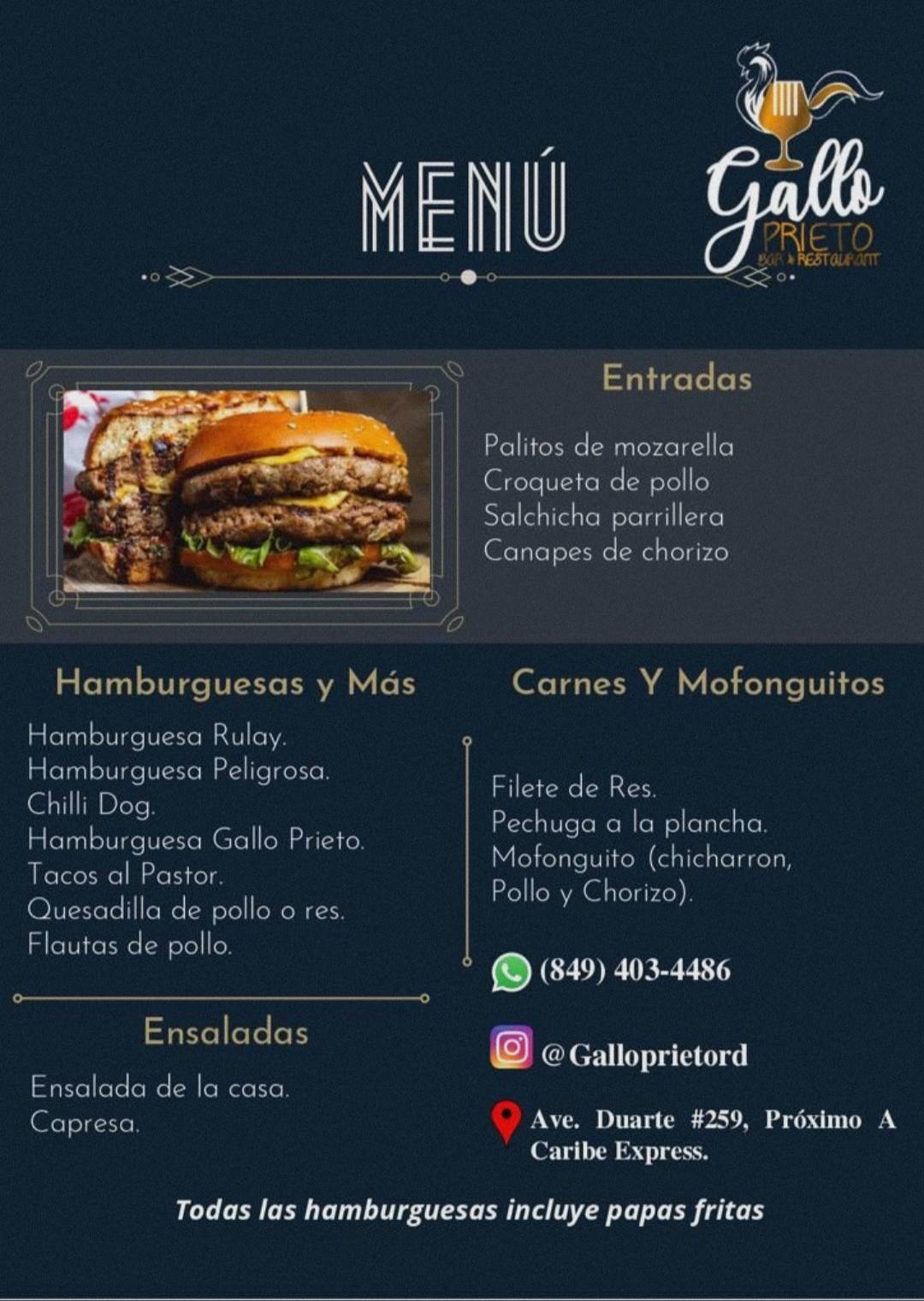 Menu at Gallo Prieto restaurant, Bisonó