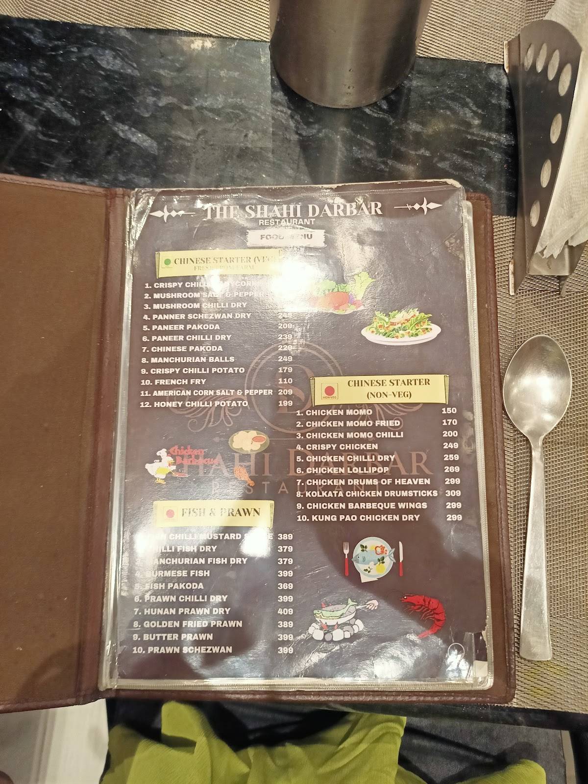 Menu at THE SHAHI DARBAR, Gangtok