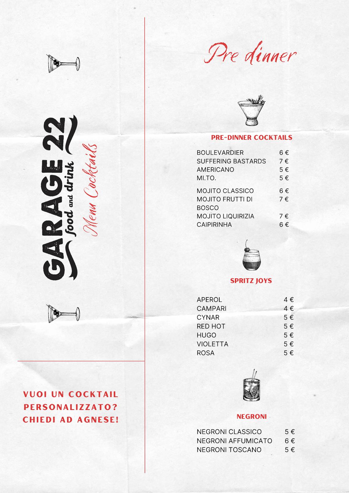 Menu da Garage 22 ristorante, Terni