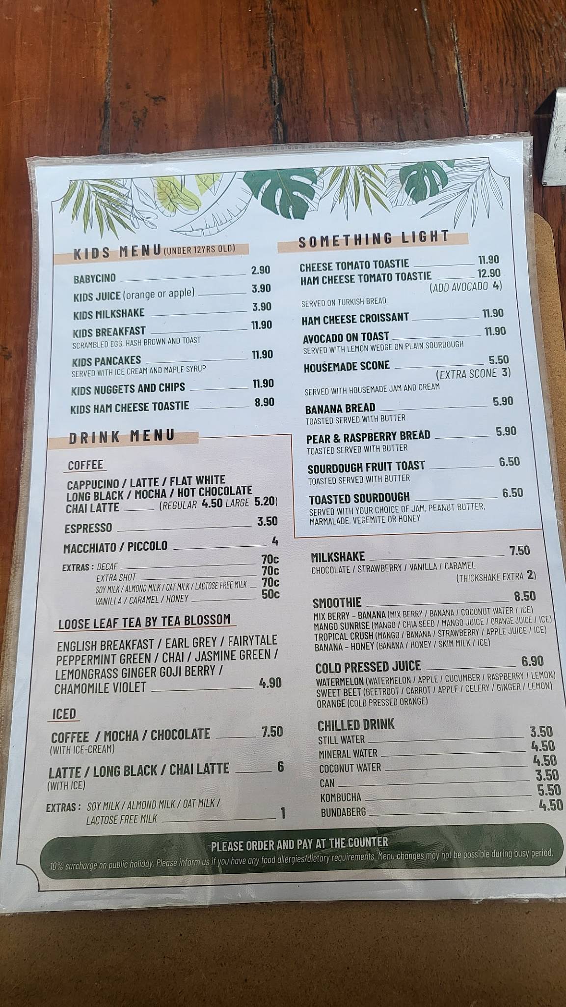 Menu at Garden Terrace Cafe, Warriewood