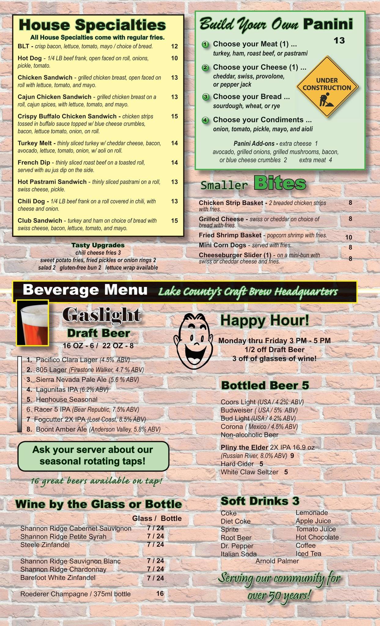 Menu at Gaslight Grill restaurant, Lakeport