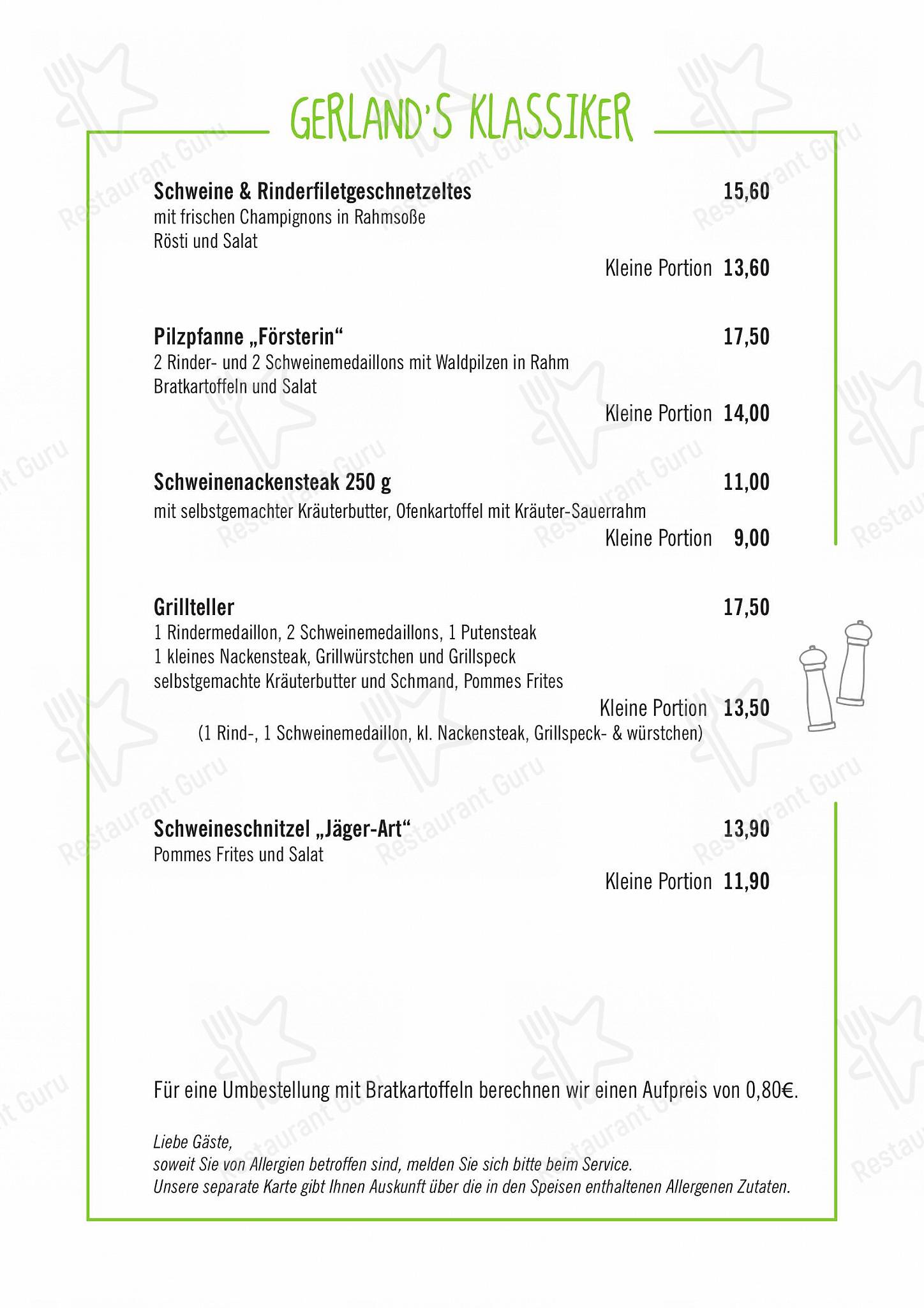 Speisekarte von Gasthaus Gerland restaurant, Sachsenhagen