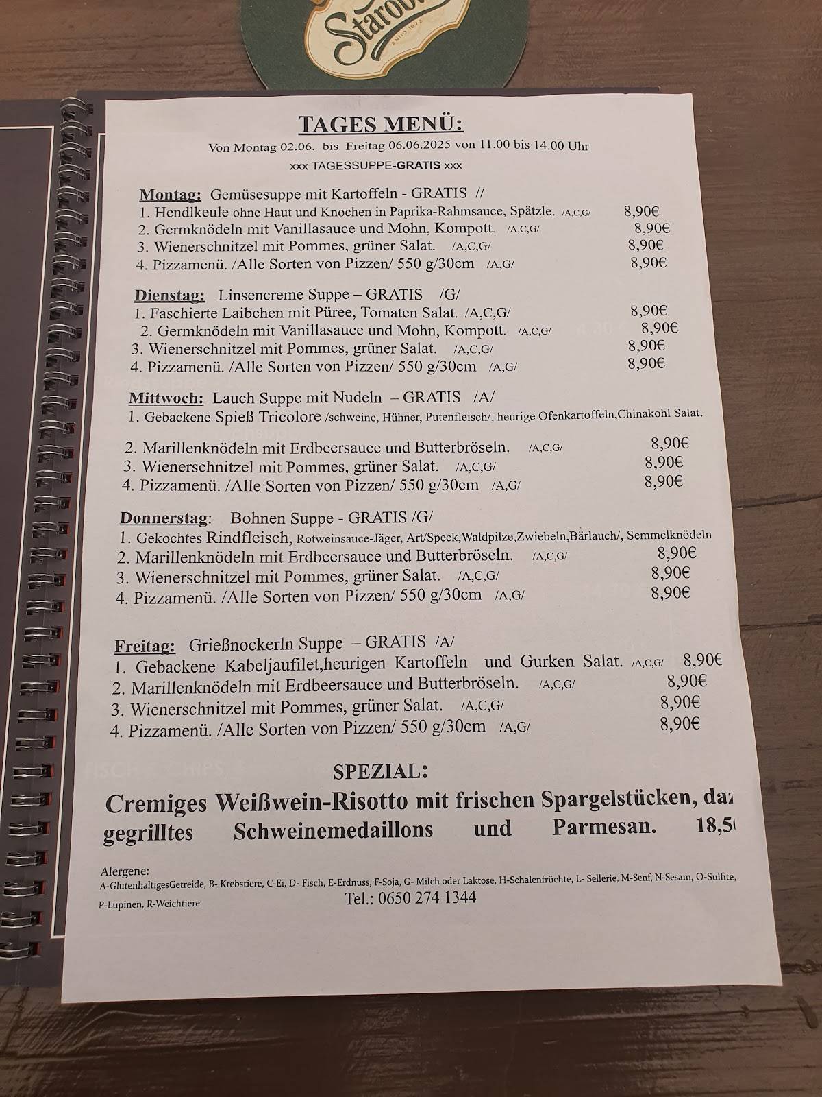 Speisekarte von Gasthof zum Galik restaurant, Großkrut