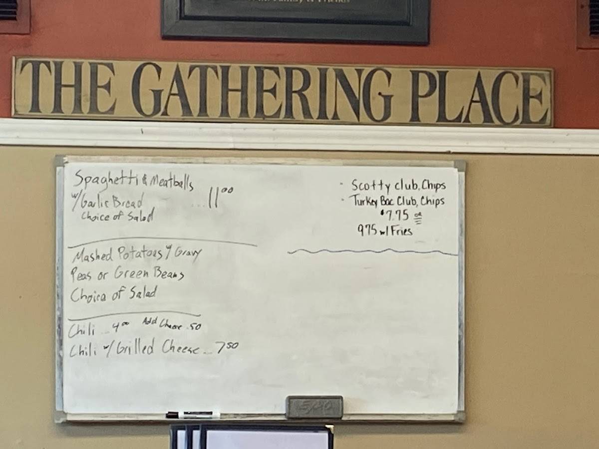 Menu at Gathering Place restaurant, Newtonsville