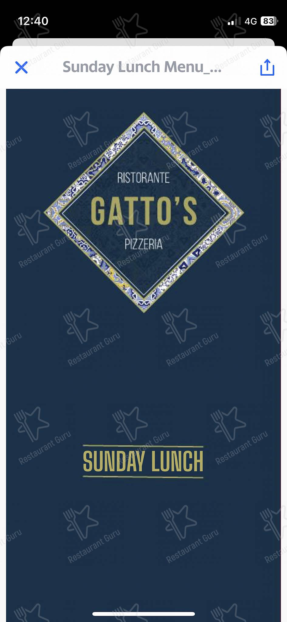 Menu at Gattos restaurant, Ballymena