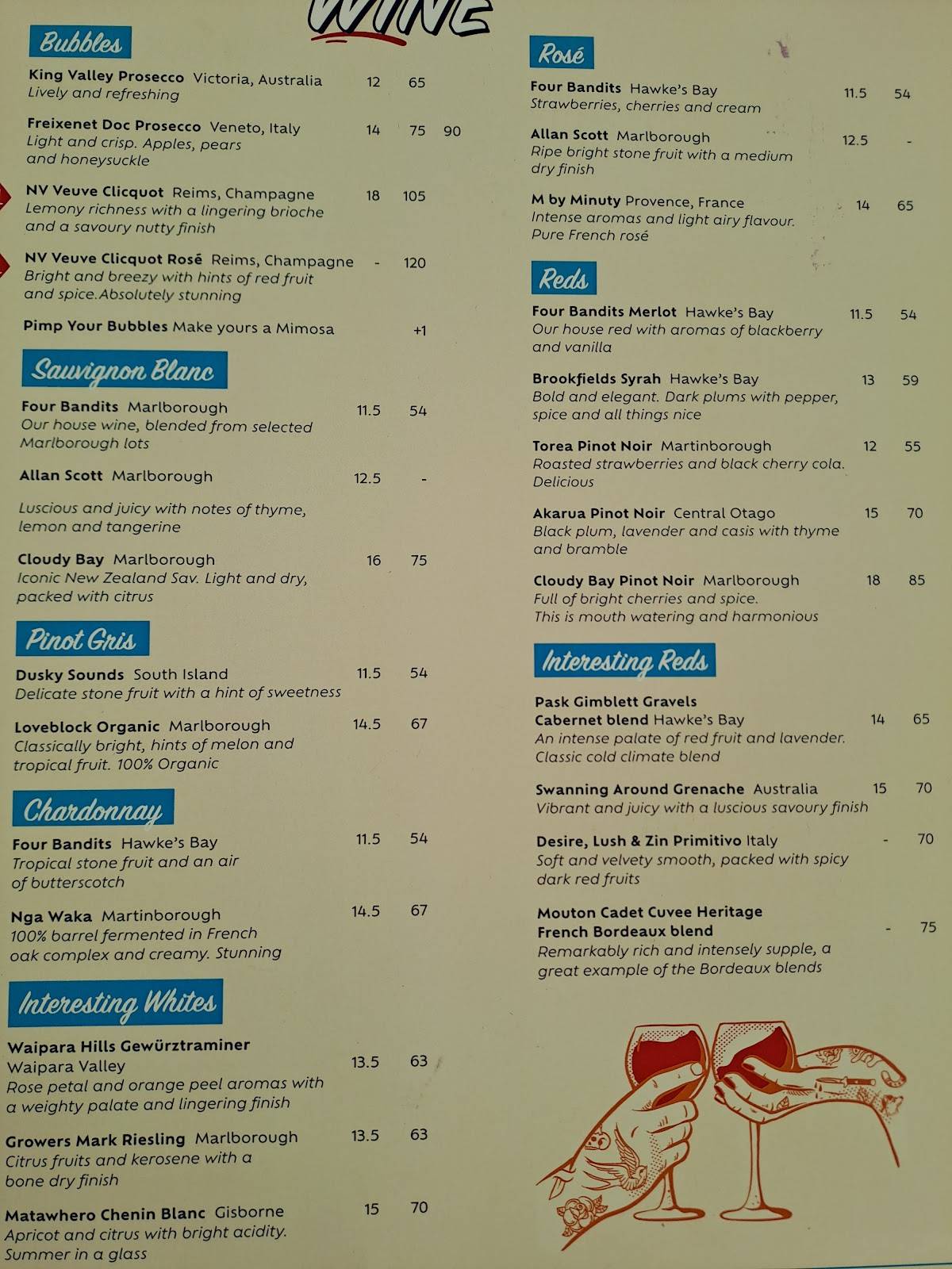 Menu at Gear Street Union restaurant, Lower Hutt