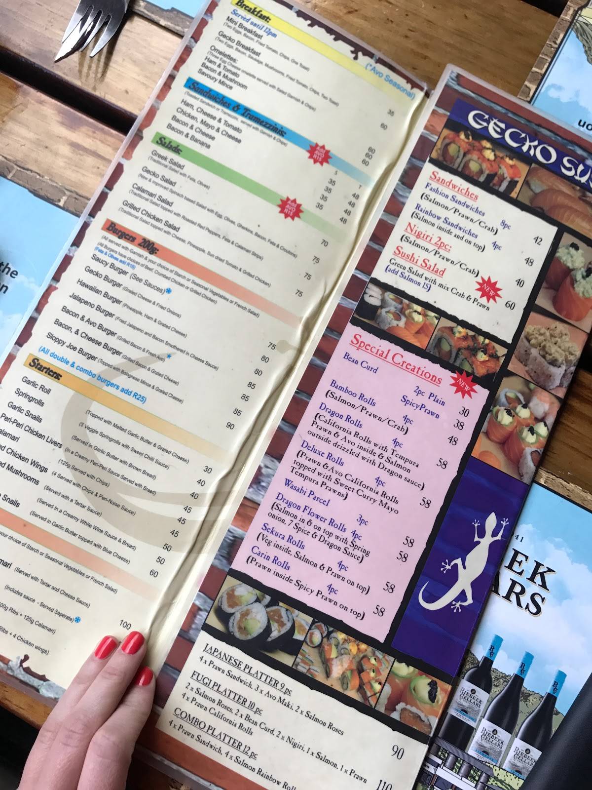 Menu at Gecko Lounge Wellington restaurant, Wellington, 41 Main Road