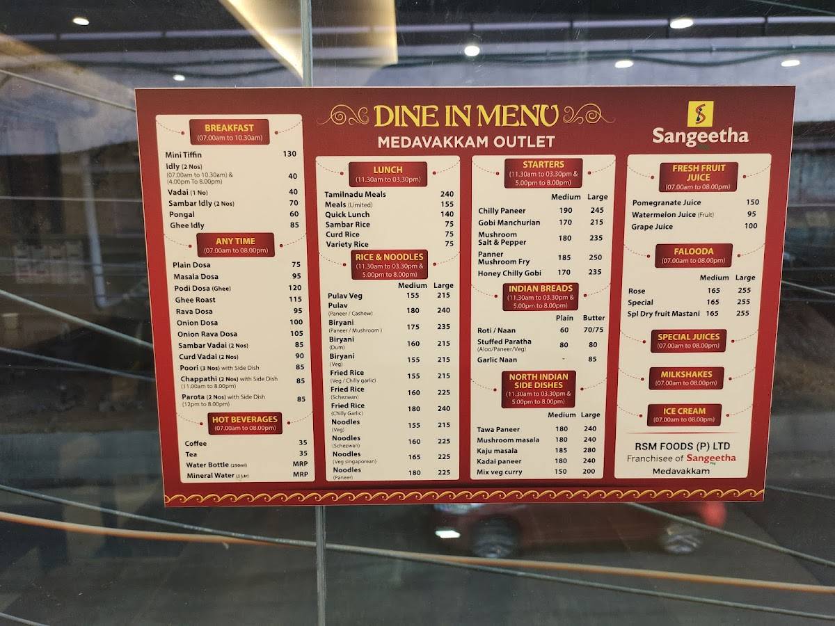 Menu at Geetham Veg Restaurant, Chennai, No.8/7