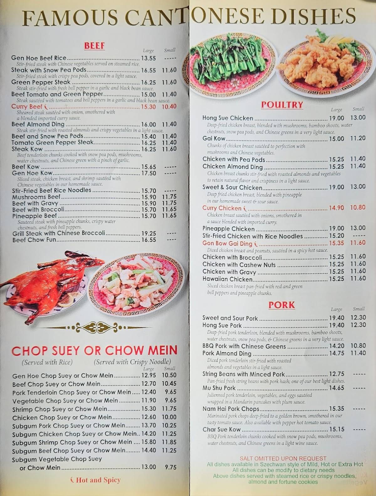 Menu at Gen-Hoe Restaurant, Geneva