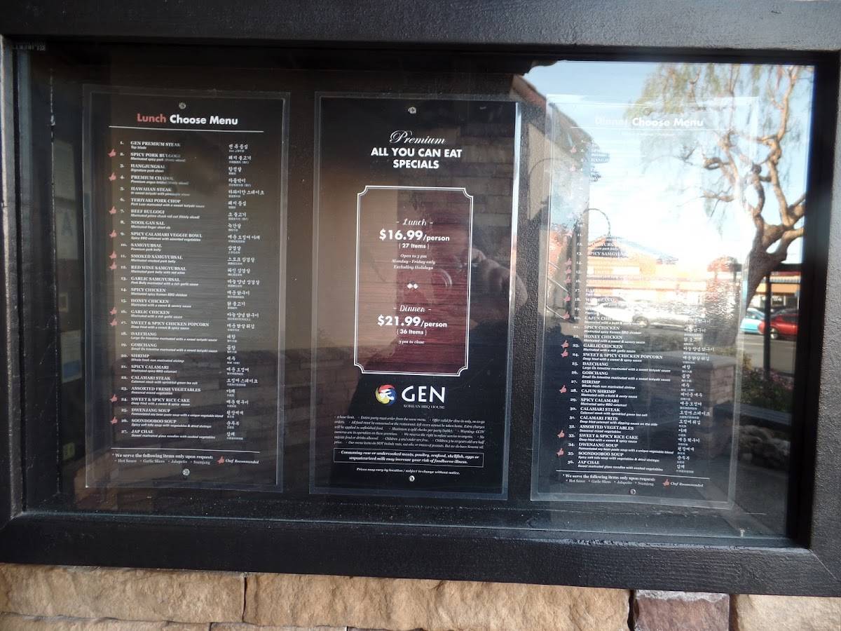 Menu at Gen Korean BBQ House, Torrance, Crenshaw Blvd