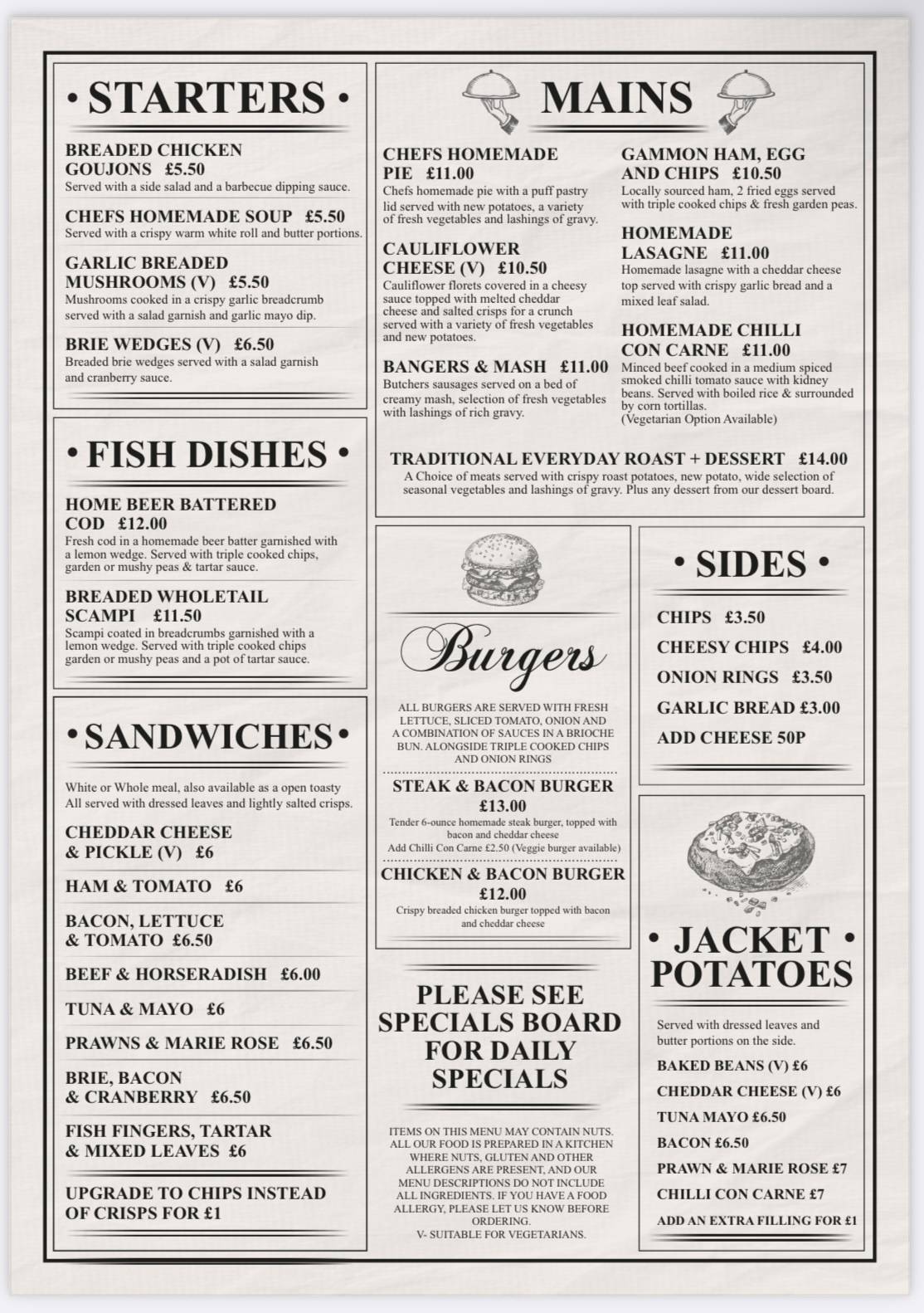 Menu at George Hotel pub & bar, Sherborne