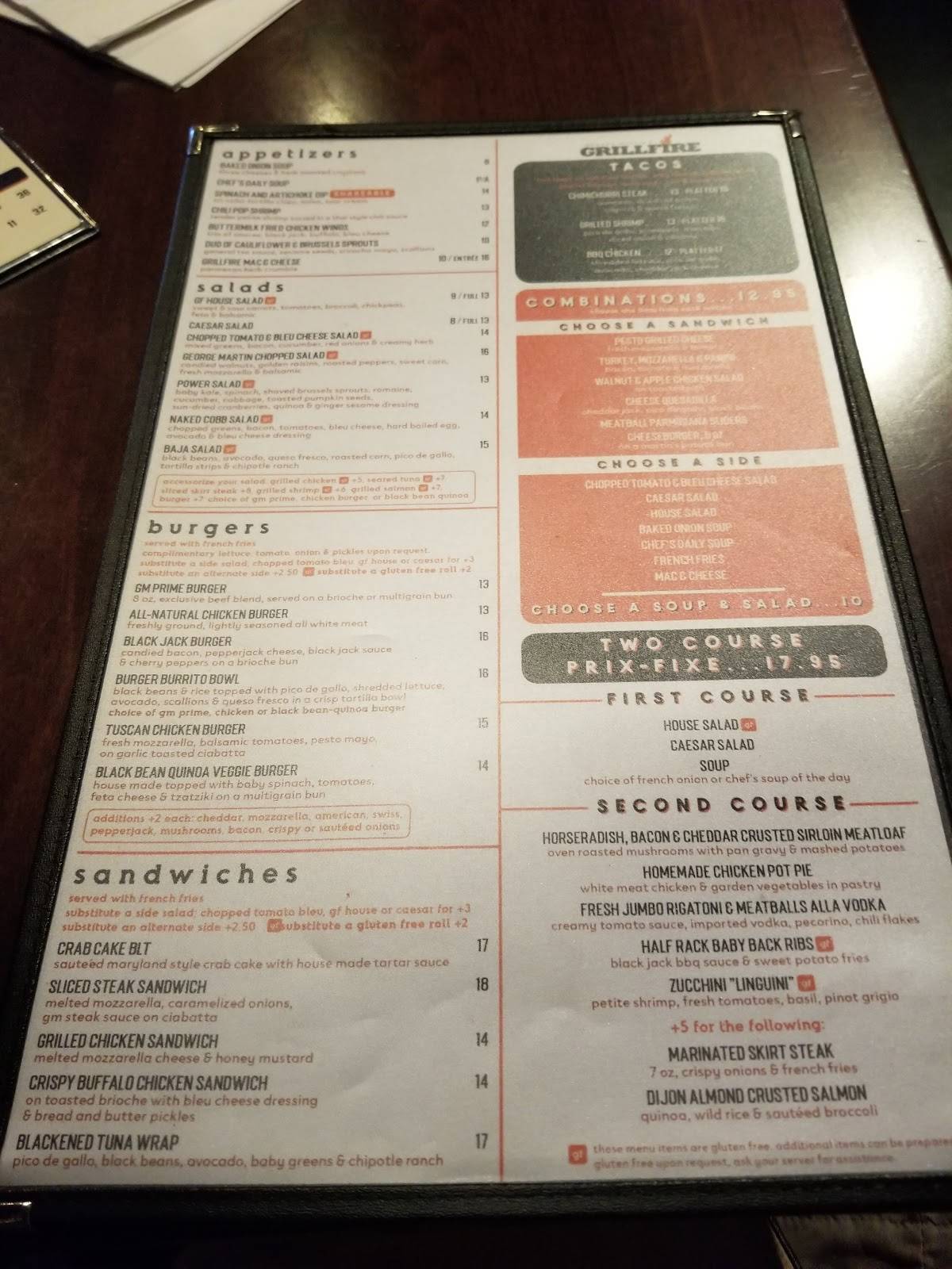 Menu at George Martin's Grillfire steakhouse, Merrick