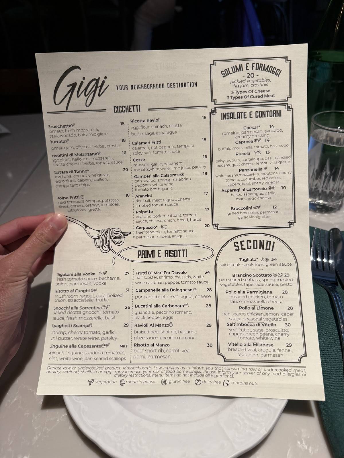 Menu at Gigi pub & bar, Boston