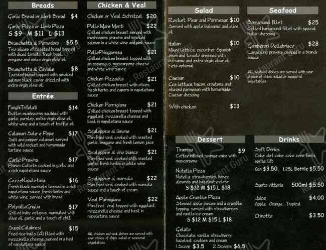 Menu at Gigi's restaurant, Balmain