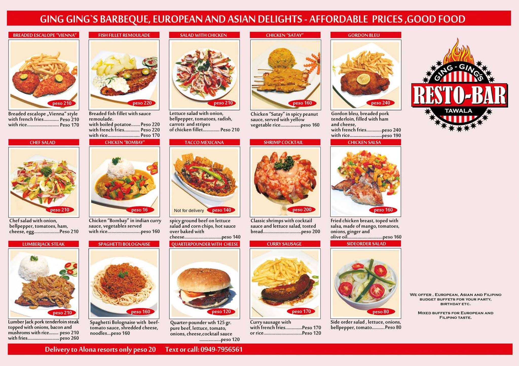 Menu at Ging-Ging Resto Bar, Panglao