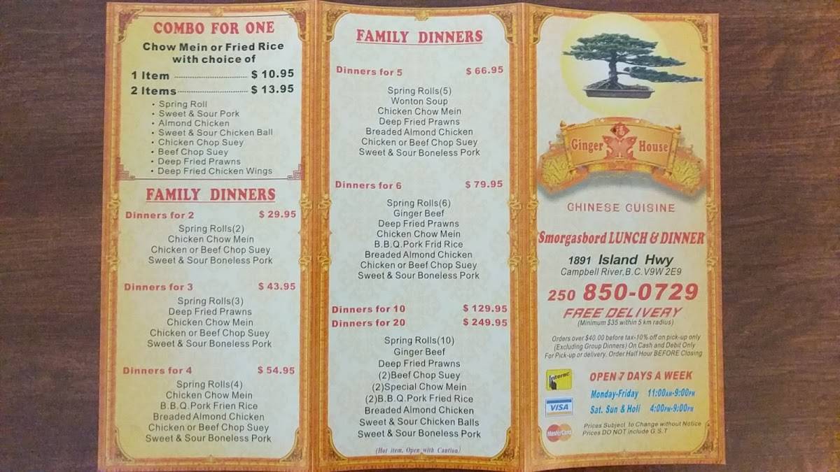Menu at Ginger Beef House restaurant, Campbell River