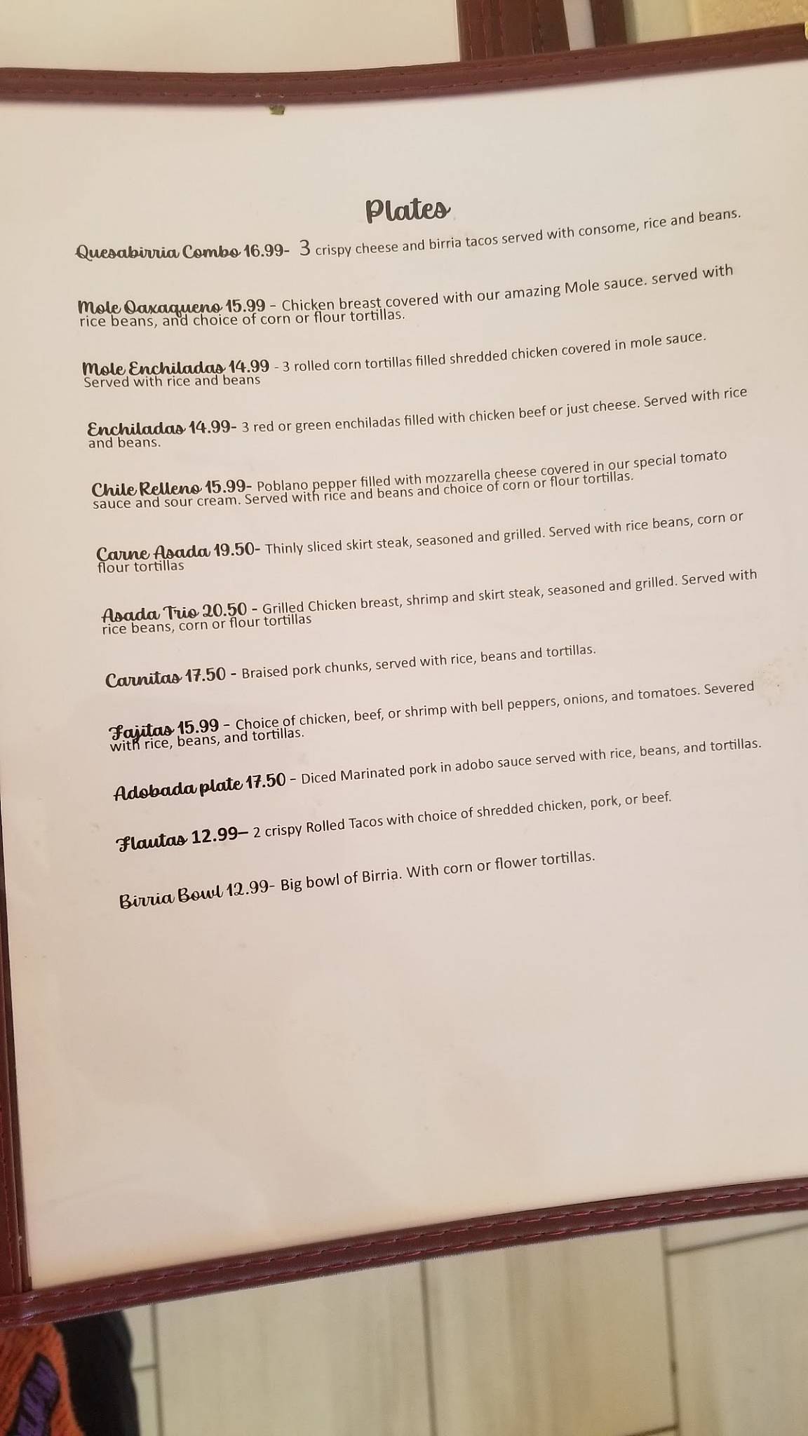 Menu at Gloria's Bakery, Flagstaff