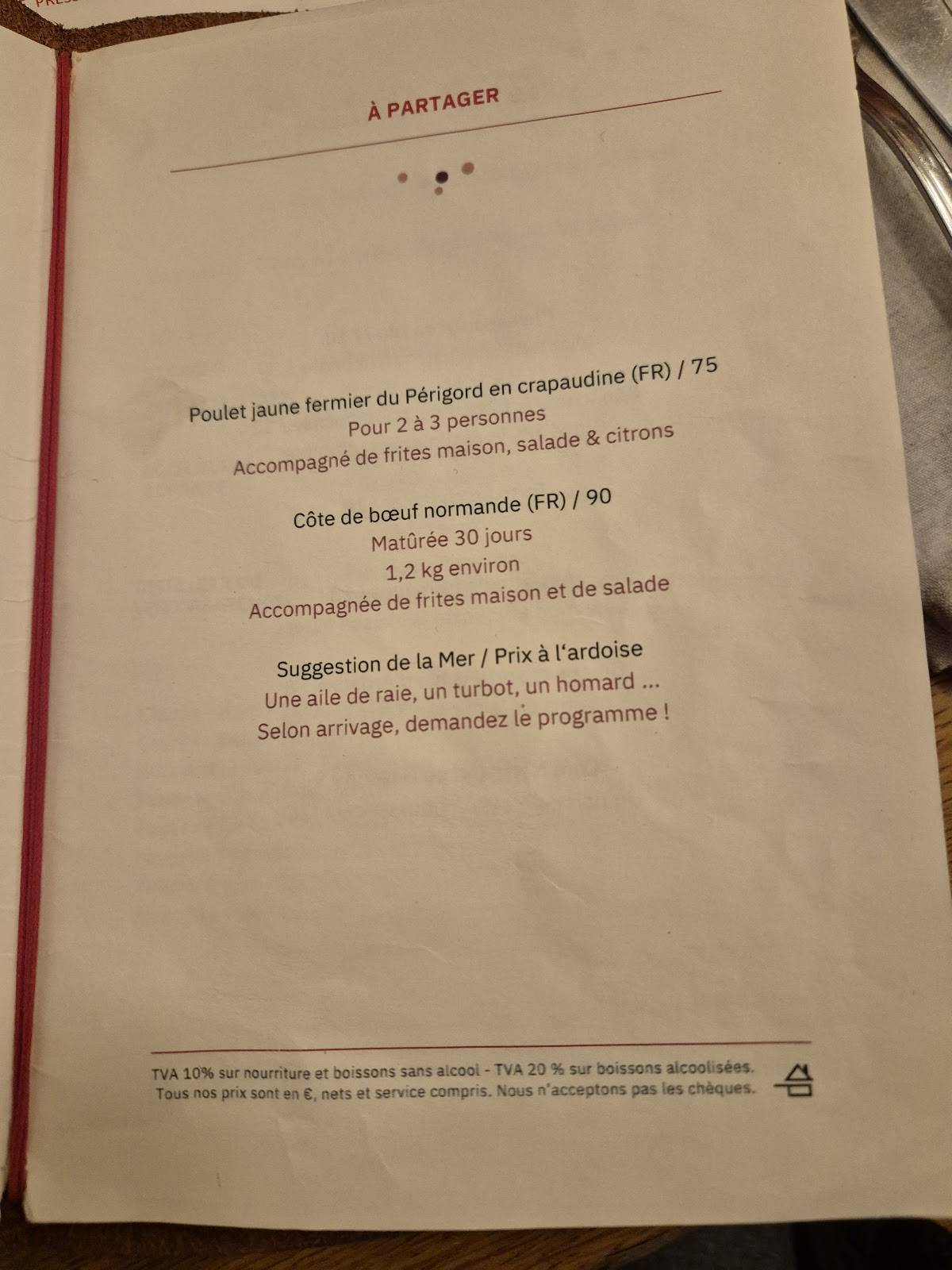 Menu at Glou restaurant, Paris, 101 Rue Vieille du Temple