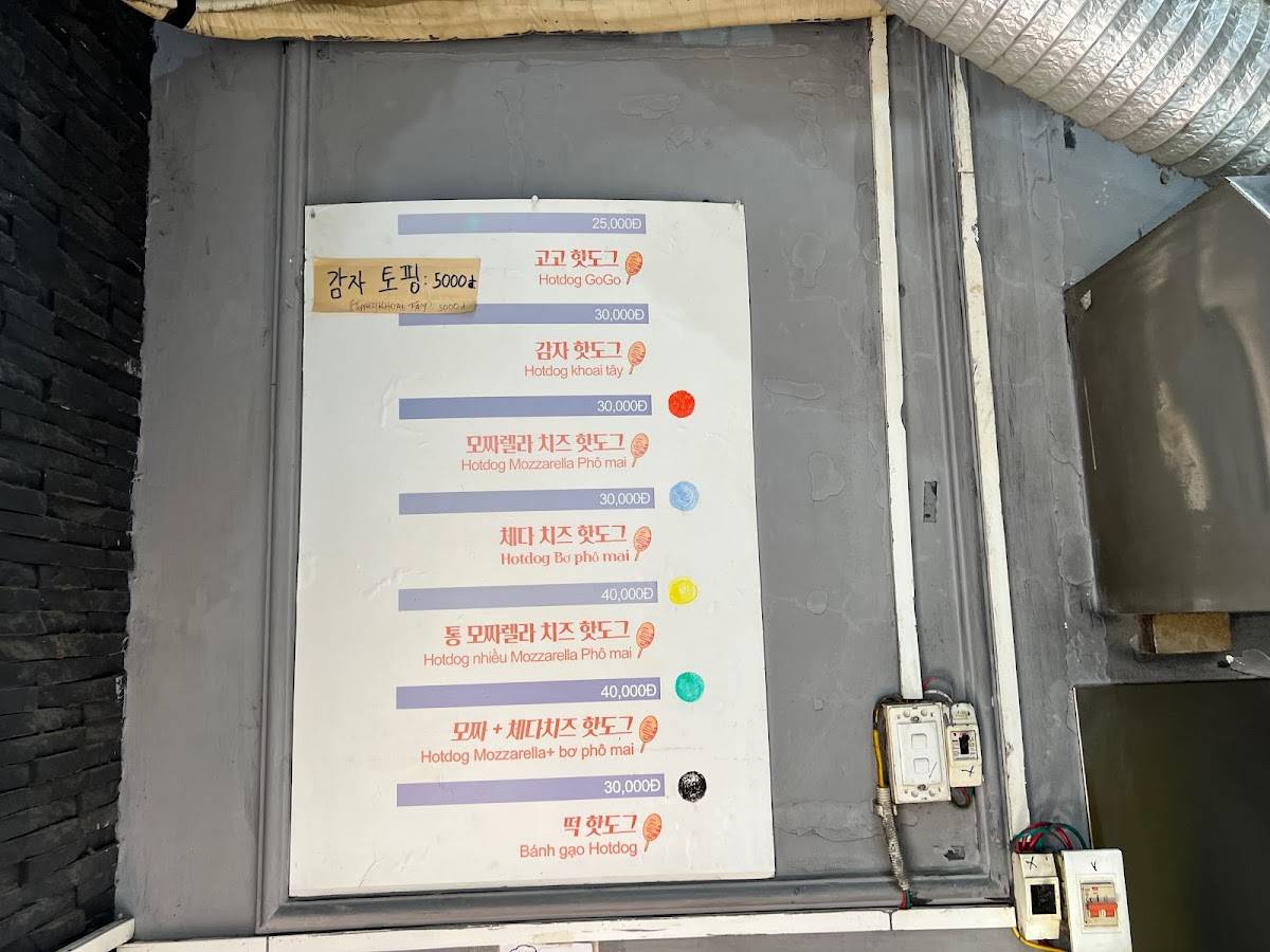 Menu at GoGo Hotdog restaurant, Hanoi