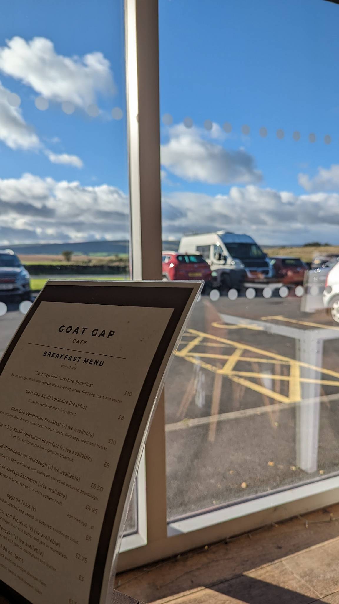 Menu at Goat Gap Cafe, Clapham cum Newby