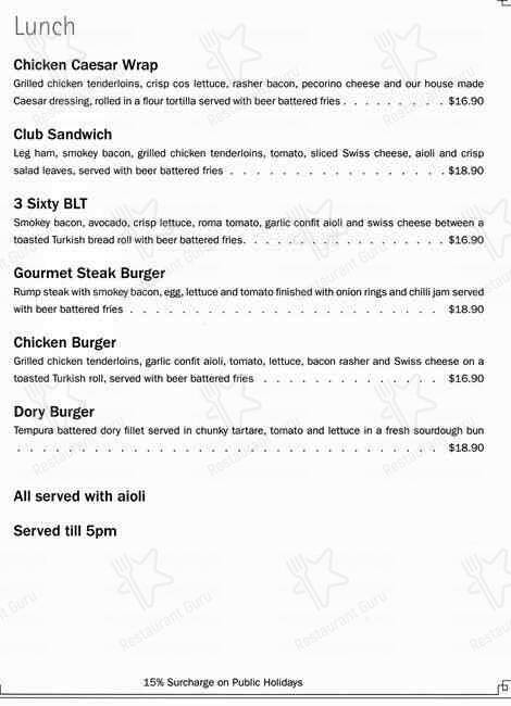Menu at 3 Sixty Restaurant Bar The Grand Hotel, Labrador