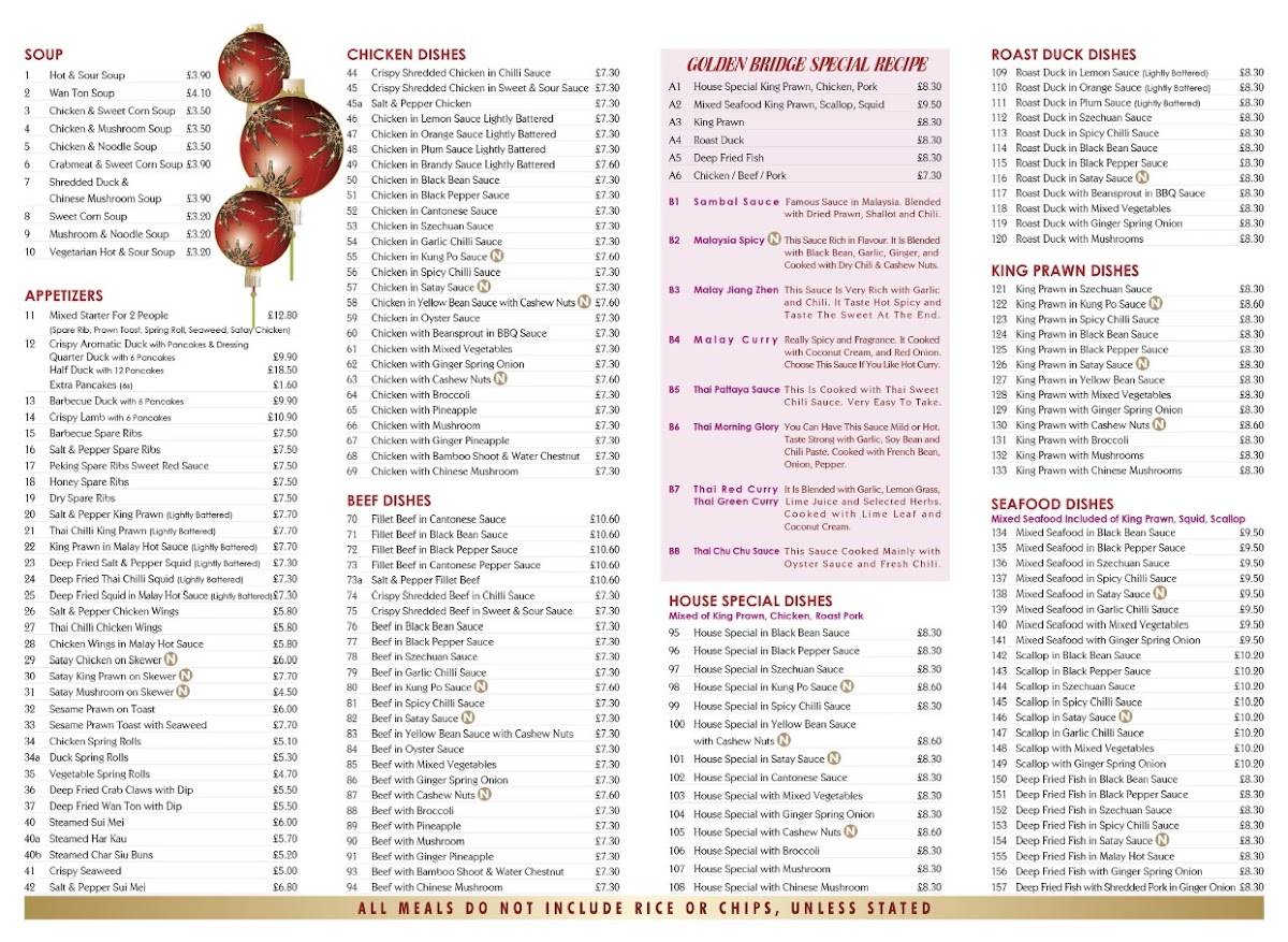Menu at Golden Bridge restaurant, Liverpool, 9 Duke St